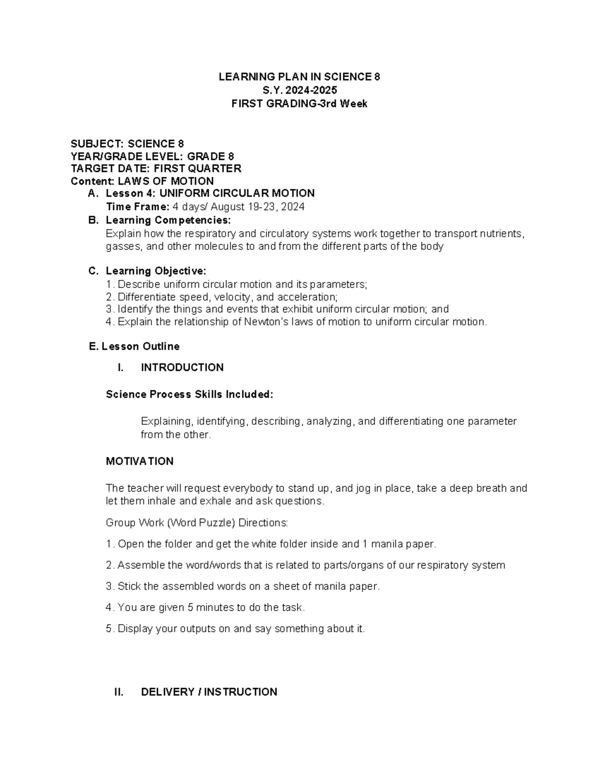 WEEK 3 LP Science 8 - this is a Lesson Plan - LEARNING PLAN IN SCIENCE ...