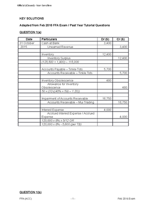 Revision Set 1 (adapted from AUG 2018 FFA Exam) Solutions - KEY ...