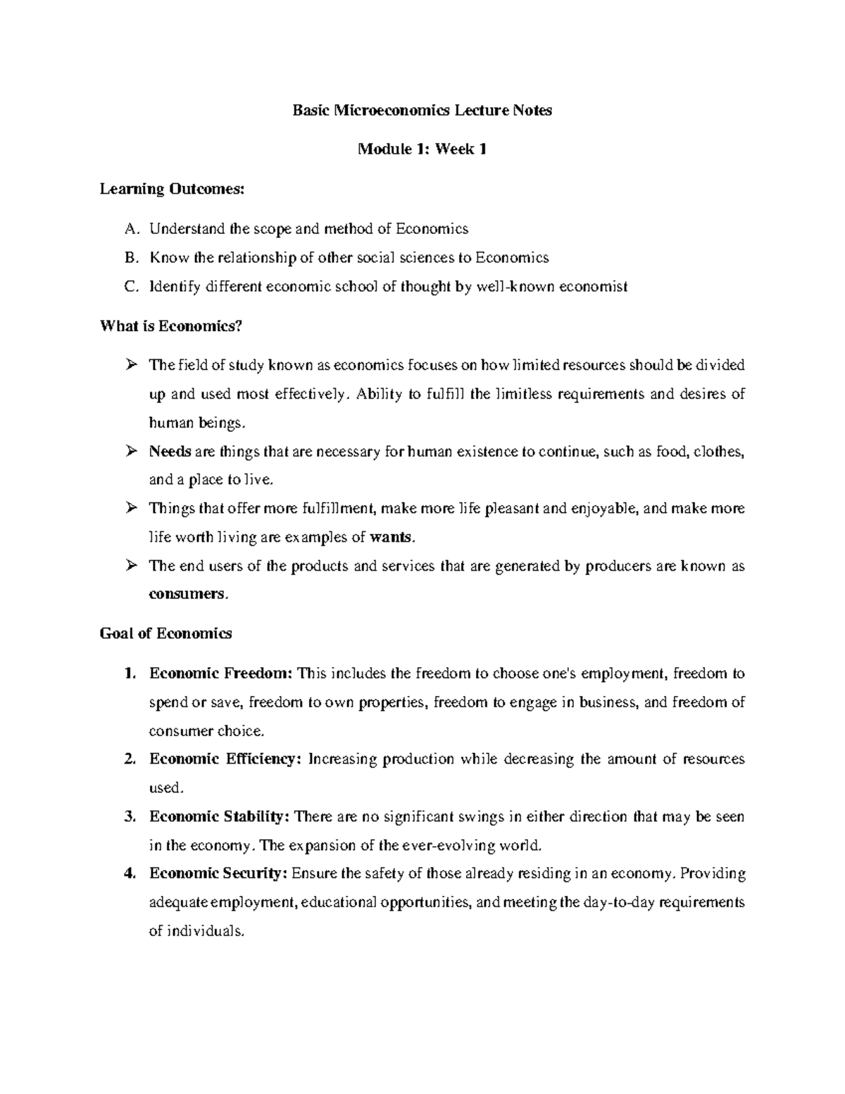 Basic Microeconomics Lecture Notes Week 1 - Basic Microeconomics ...