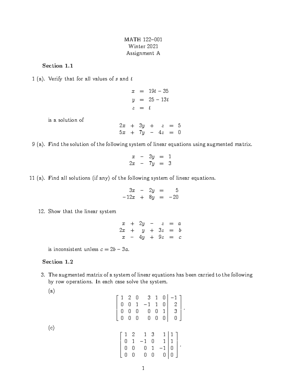 Math 122 Practice Assignment 1 - MATH 122– Winter 2021 Assignment A ...