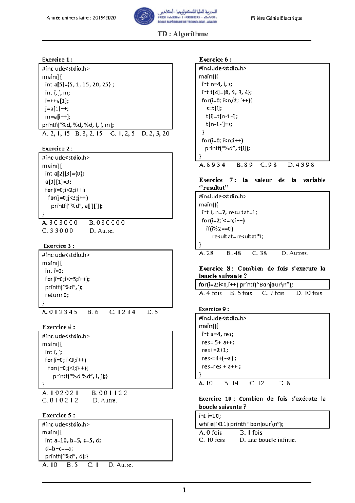 TD2 Algo Lan C GE.E2 S2 - TD2_Algo_LanC_GE.E2 - TD : Algorithme ...