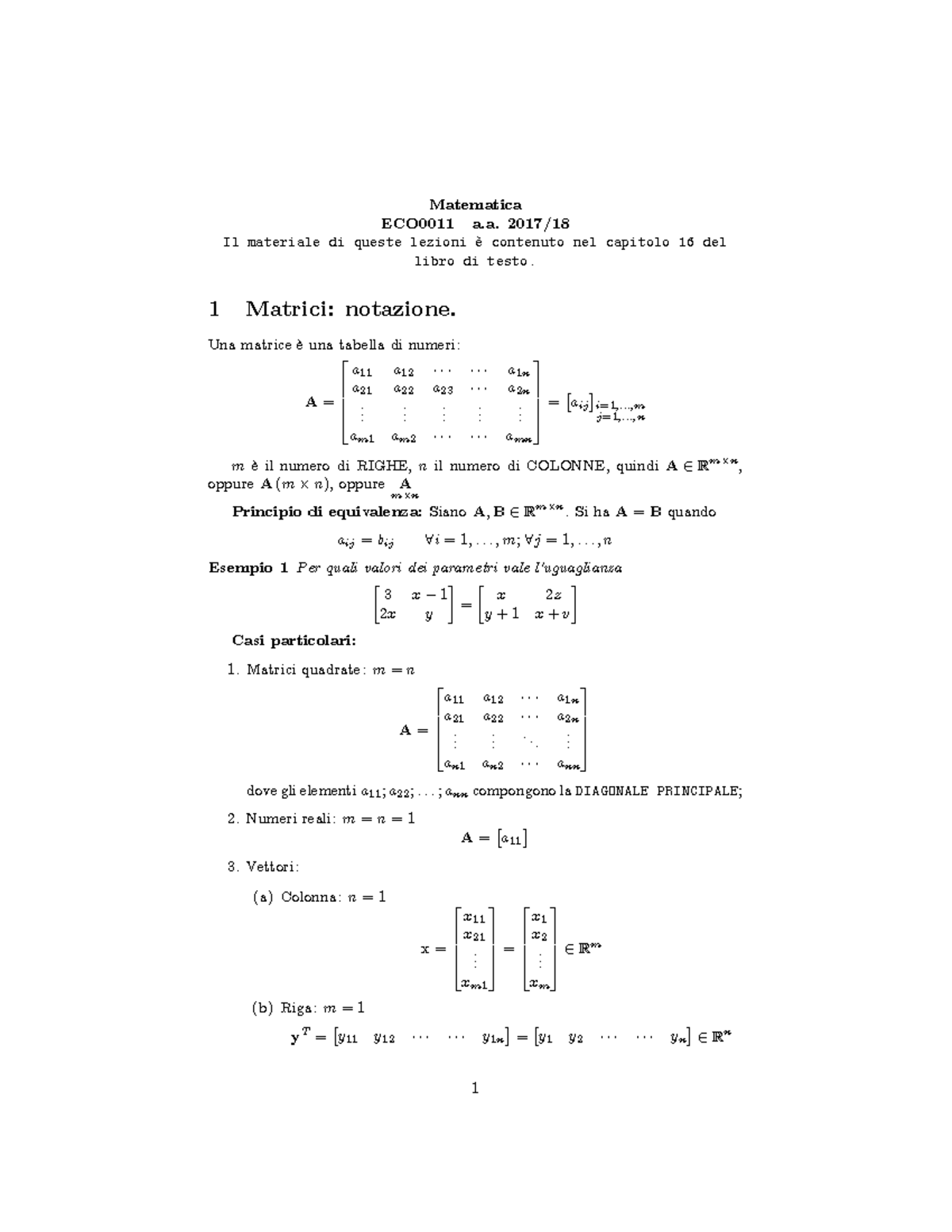 Algebra delle matrici - Matematica ECO0011 a. 2017/ Il materiale di ...