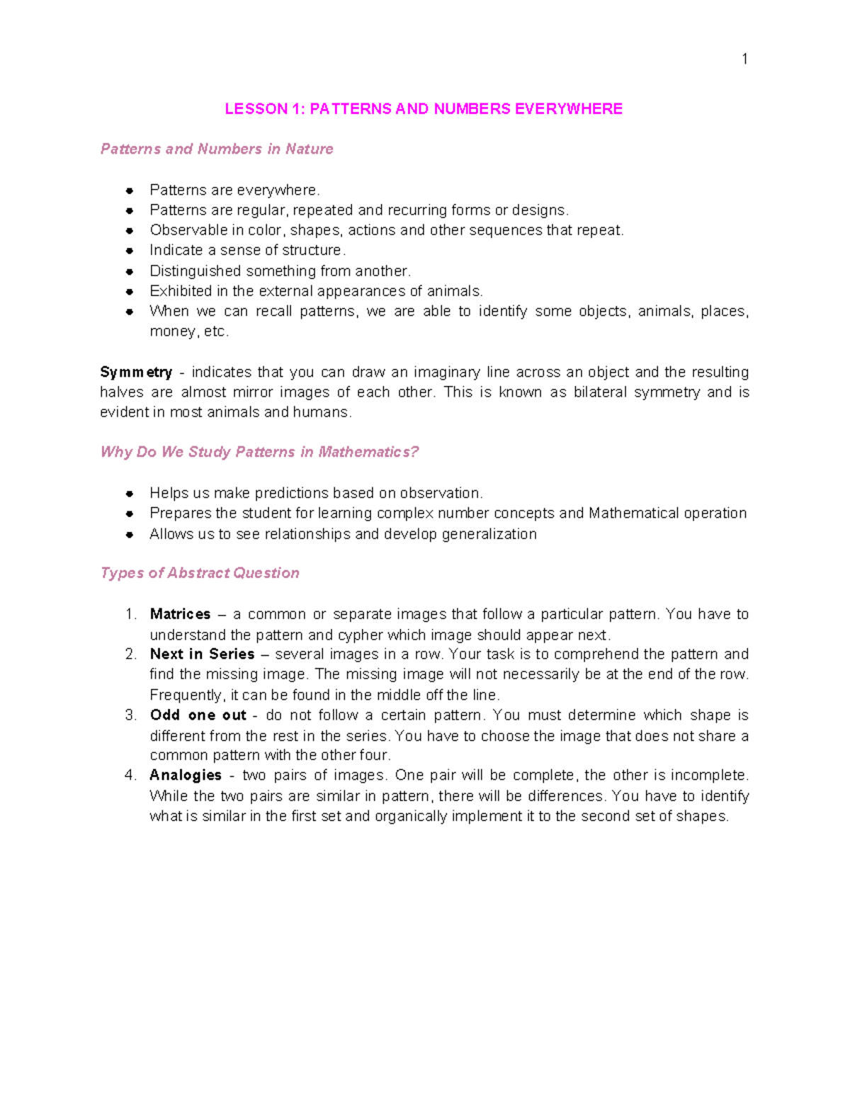 [GE-4] Mathematics in the Modern World - LESSON 1: PATTERNS AND NUMBERS ...