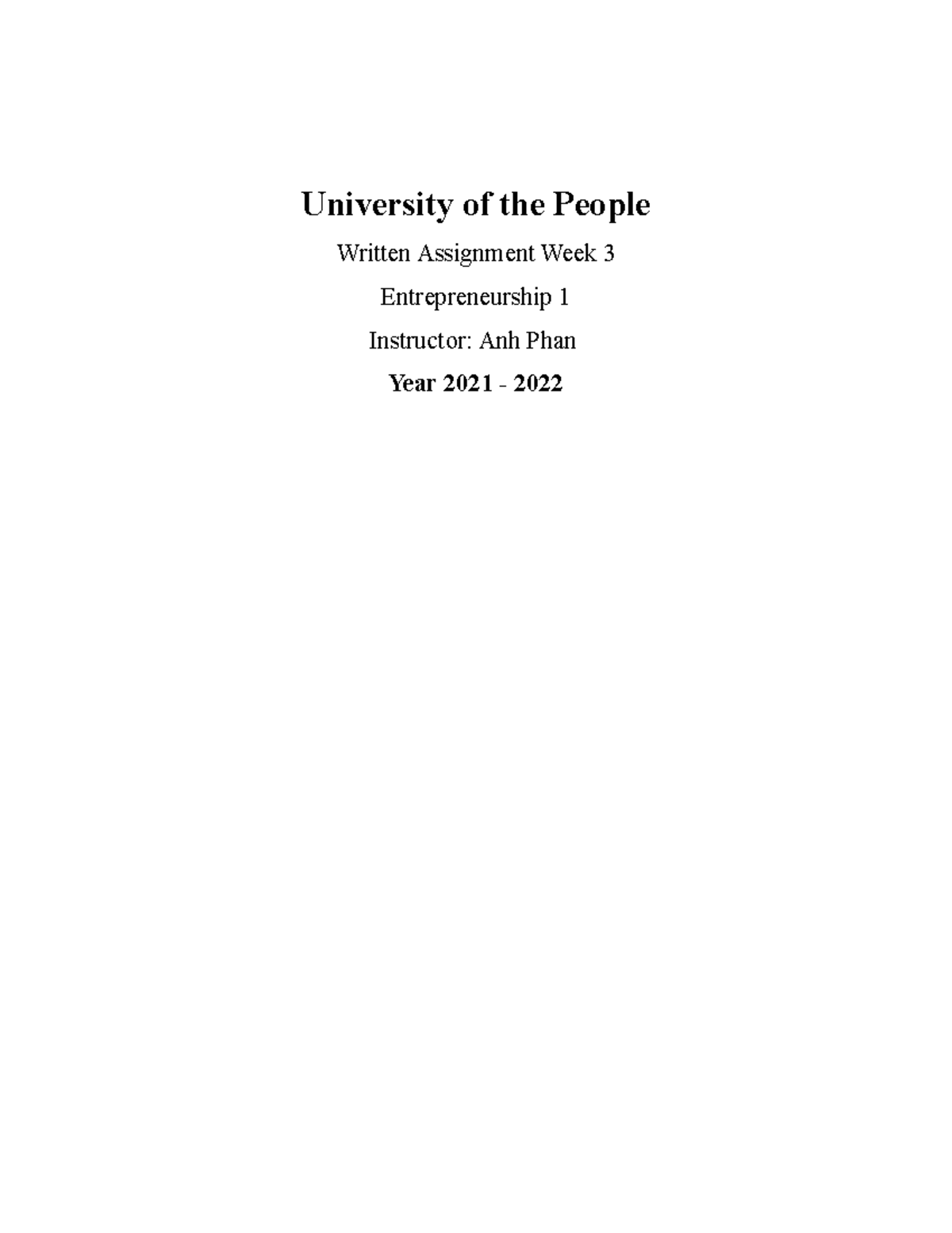 Written Assignment Week 3 - University of the People Written Assignment ...