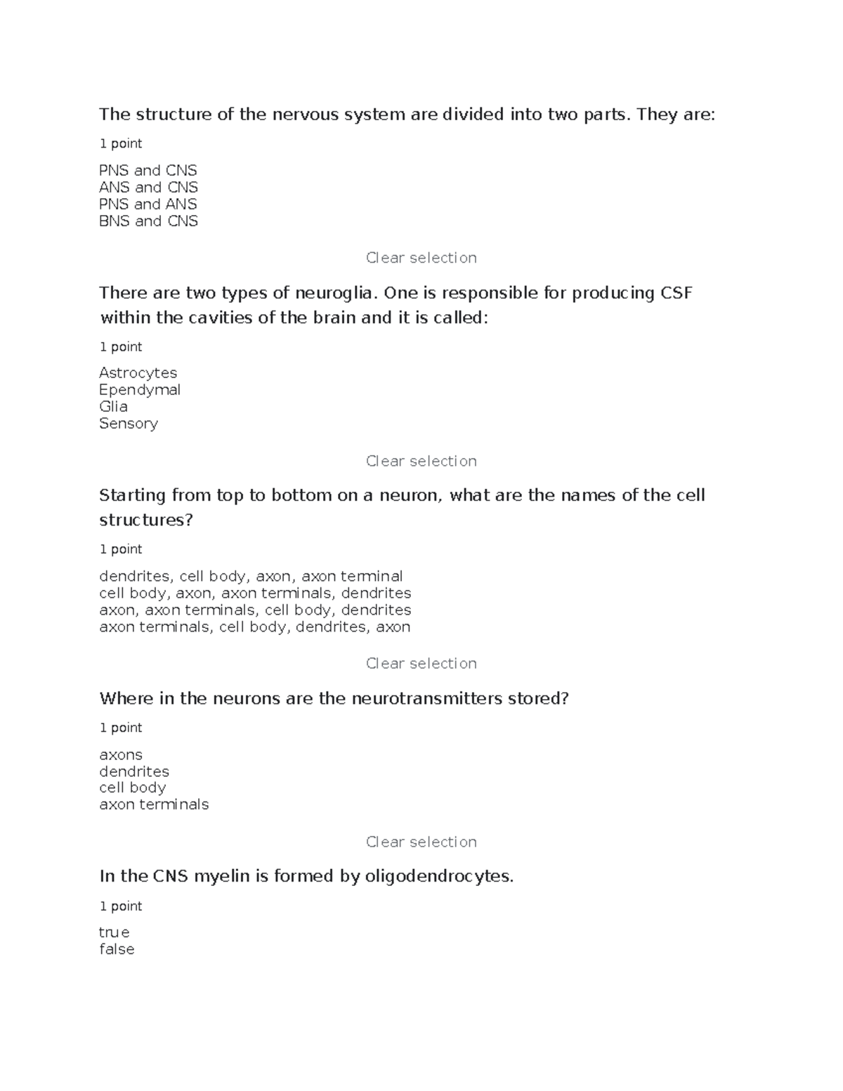 Anatomy OPEN BOOK QUIZ - The structure of the nervous system are ...