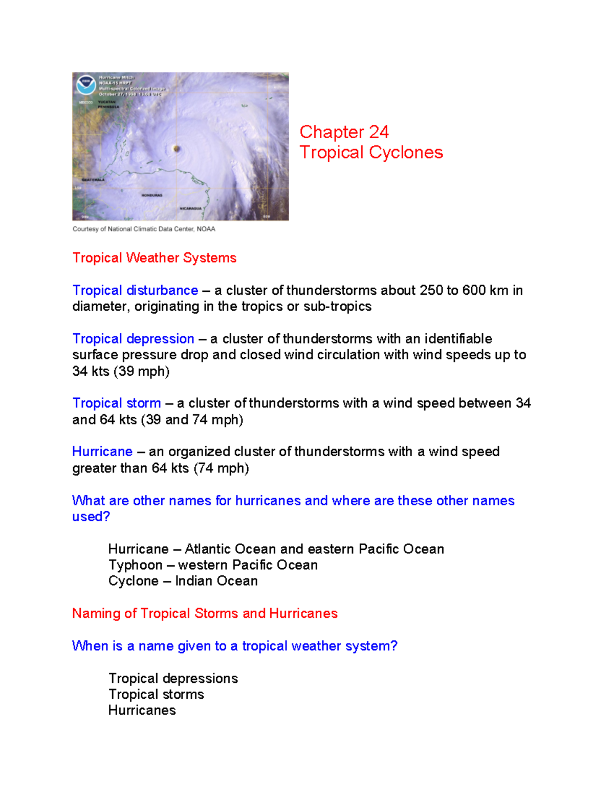 Chapter 24 Lecture Notes - Chapter 24 Tropical Cyclones Tropical ...