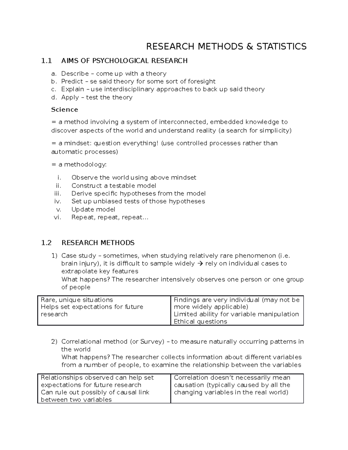 Notes researchmethods(psyc1003) - RESEARCH METHODS & STATISTICS 1 AIMS ...