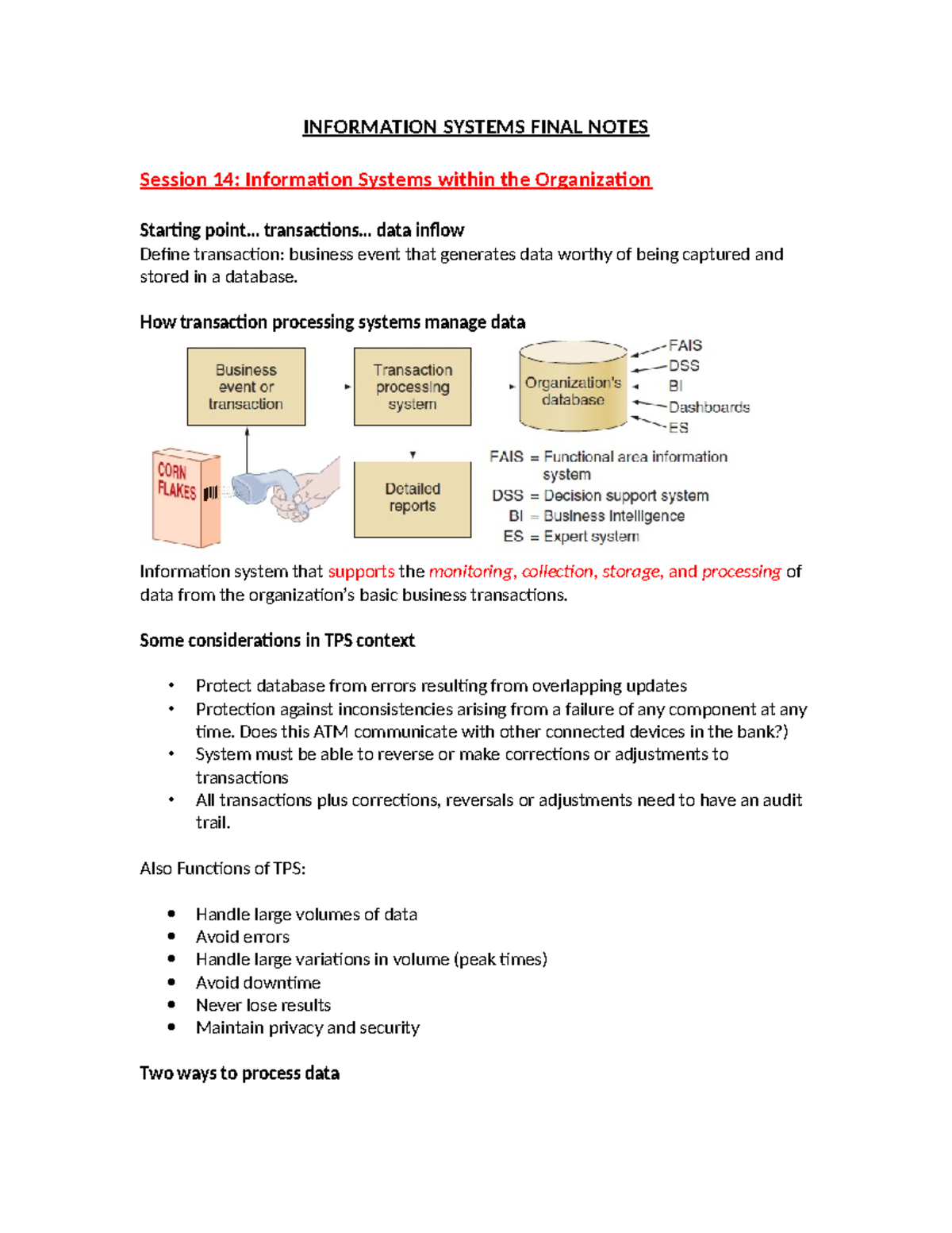 Final IS - INFORMATION SYSTEMS FINAL NOTES Session 14: Information ...