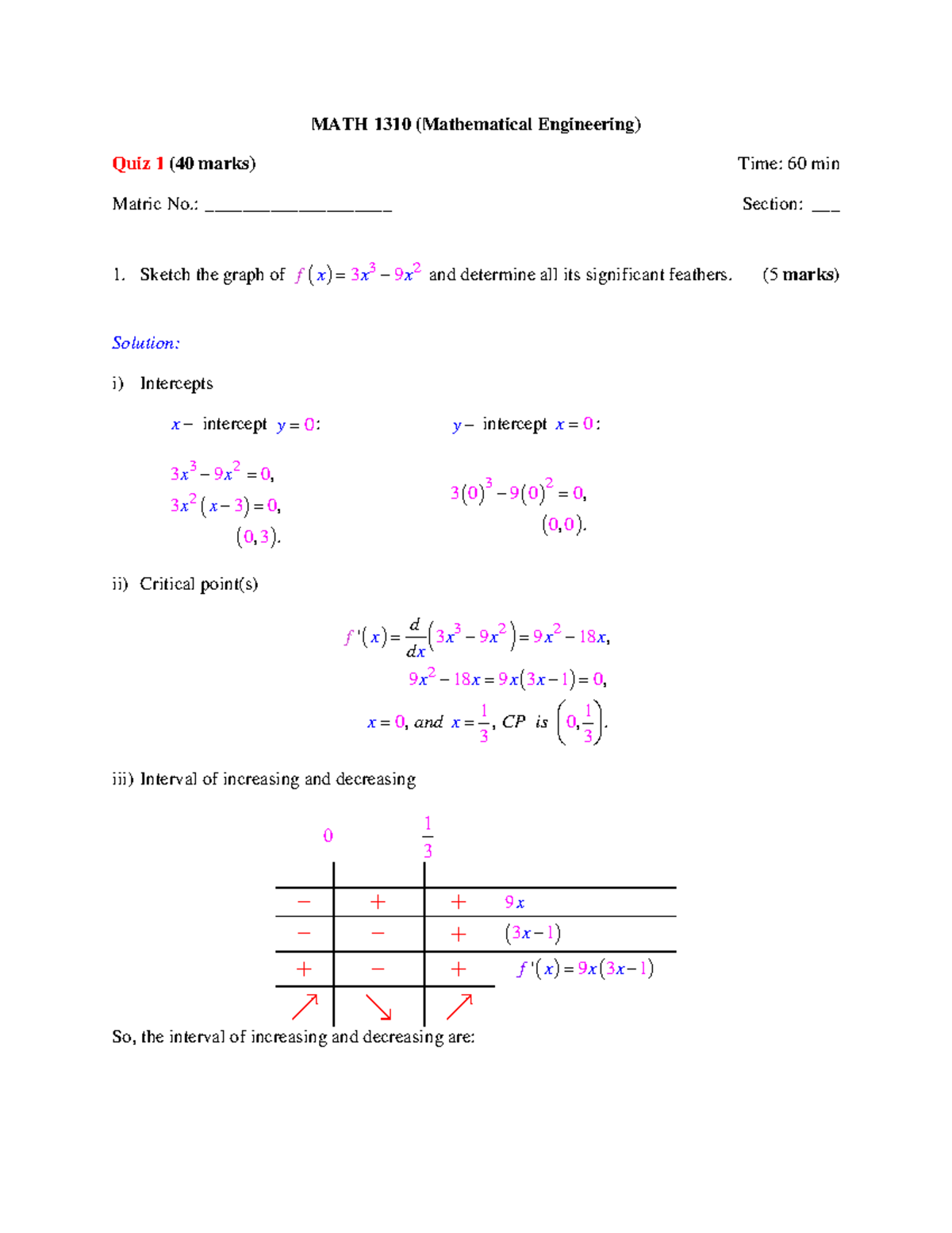 MATH1310 - Solutions for Quiz 1 S1-2023 - 2024 - MATH 1310 ...