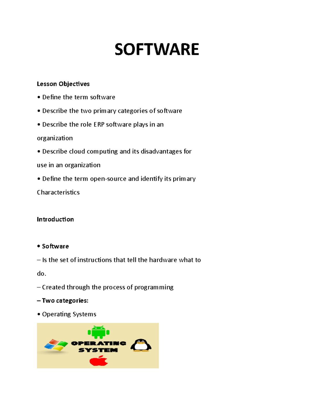 Software Operating Systems And Application Software - SOFTWARE Lesson ...