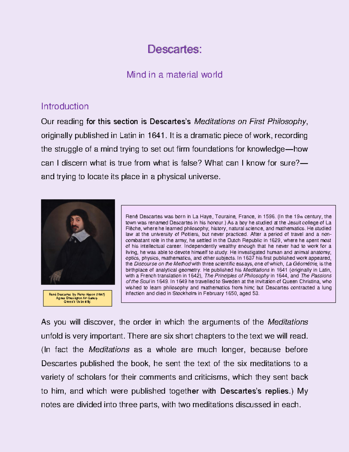 Descartes notes - hi blah - Descartes: Mind in a material world ...