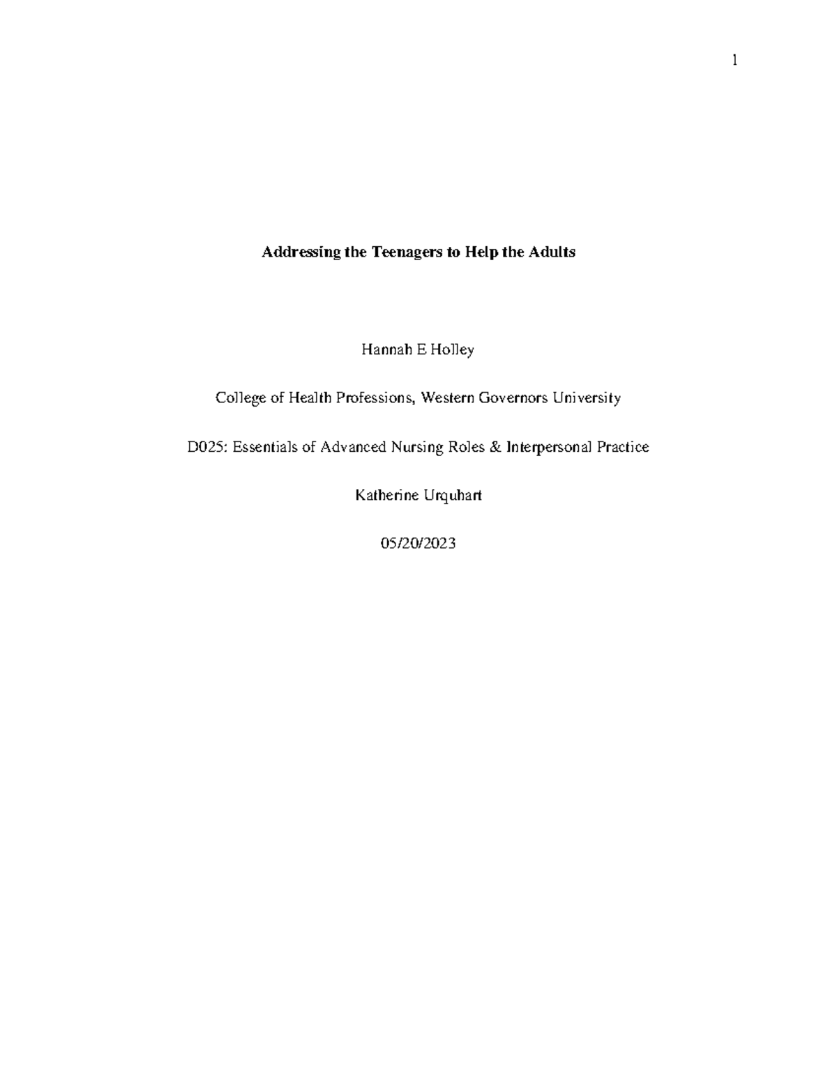 AWM2 Reflection Paper - Addressing the Teenagers to Help the Adults ...