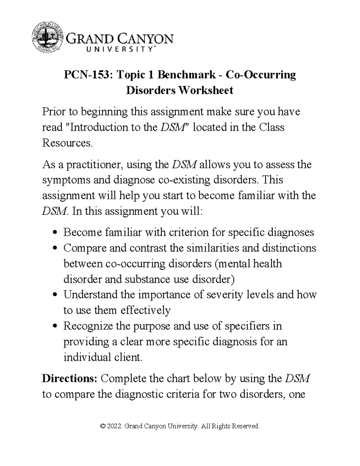 PCN 153 RS T1Benchmark Co Occurring Disorders Worksheet - PCN-153 ...