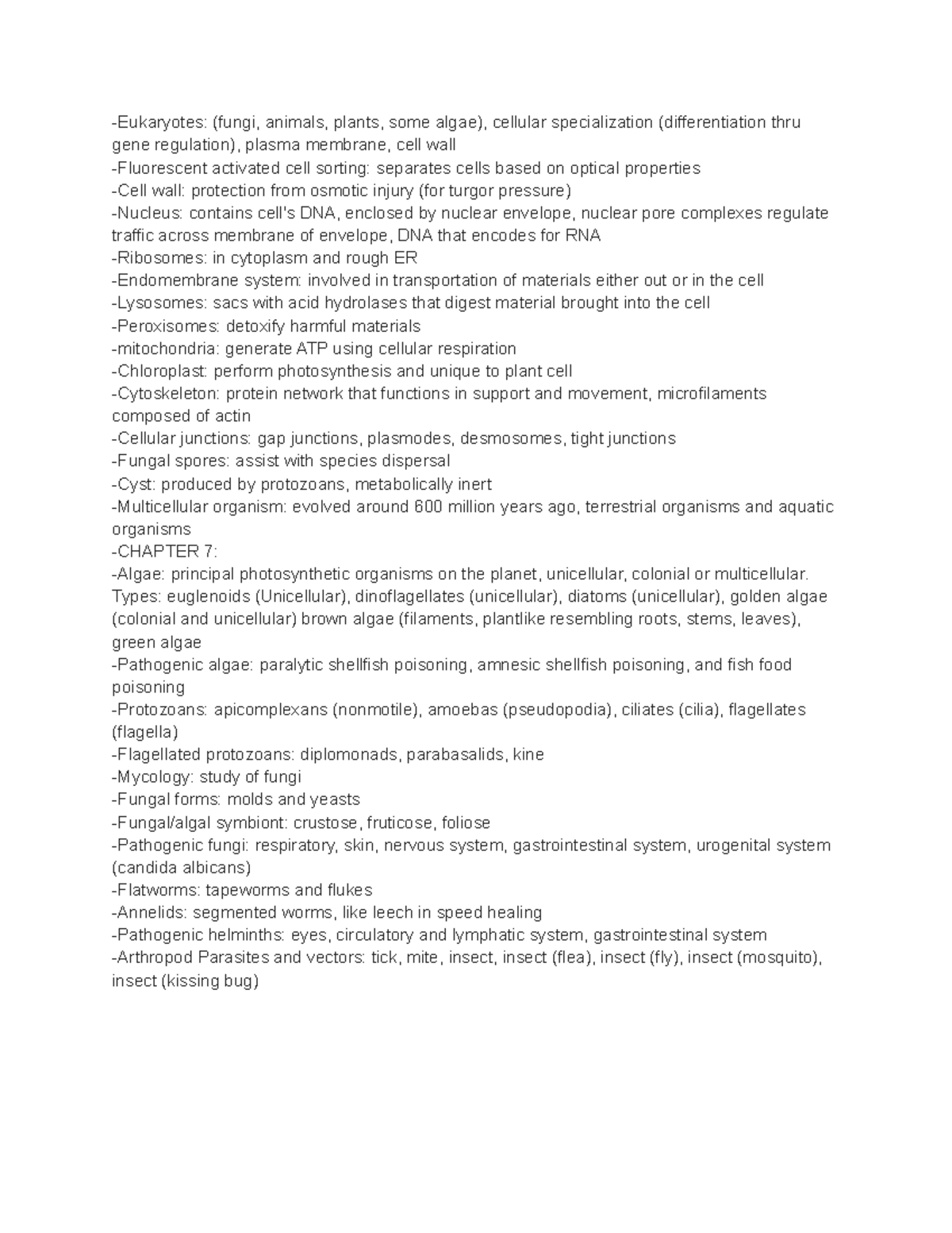 BIO 211 Chapters 6 + 7 - Notes for Chapter 6 and 7 -Eukaryotes: (fungi ...