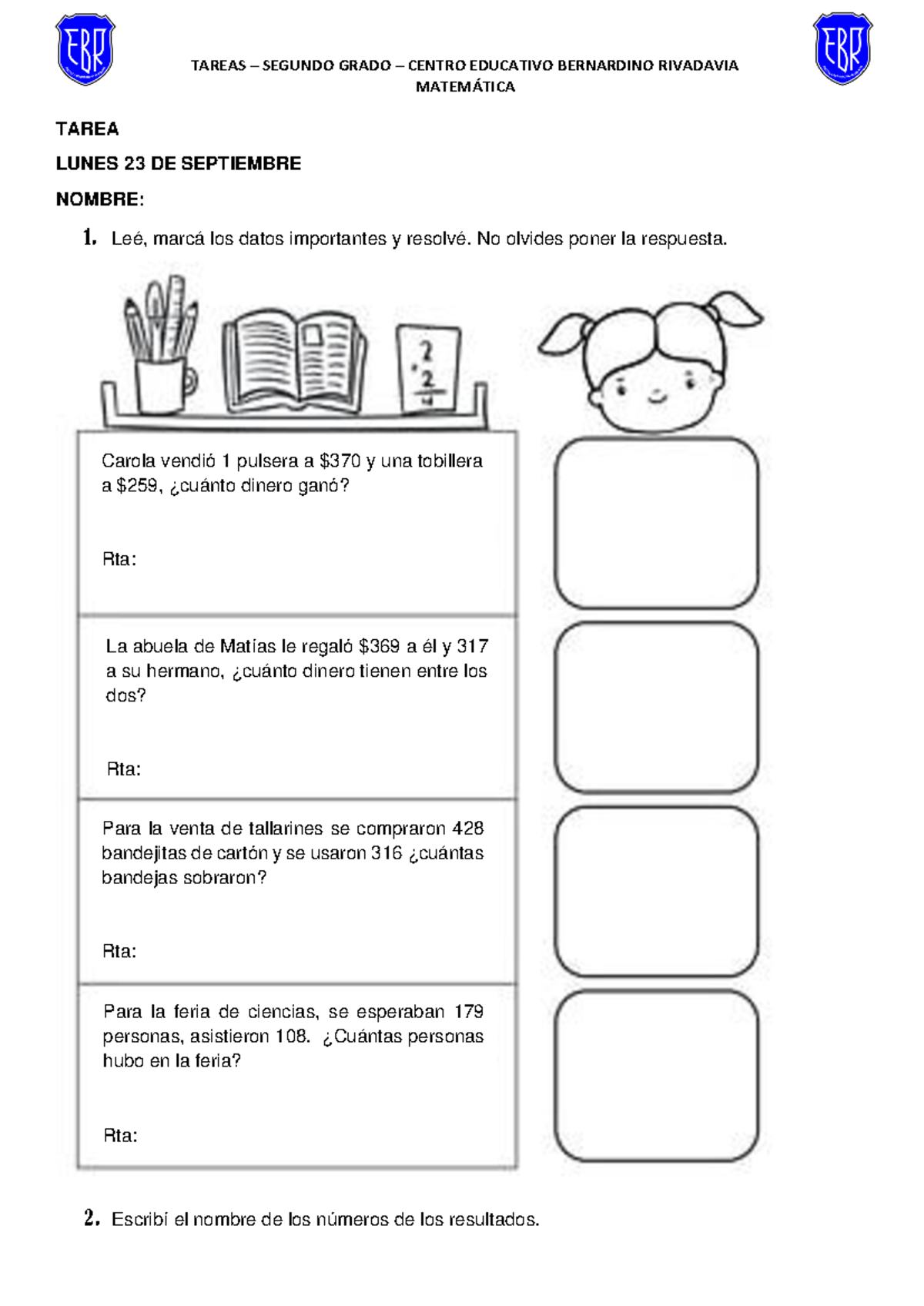 Tareas 2 Semana 24 Matematica - TAREAS – SEGUNDO GRADO – CENTRO ...
