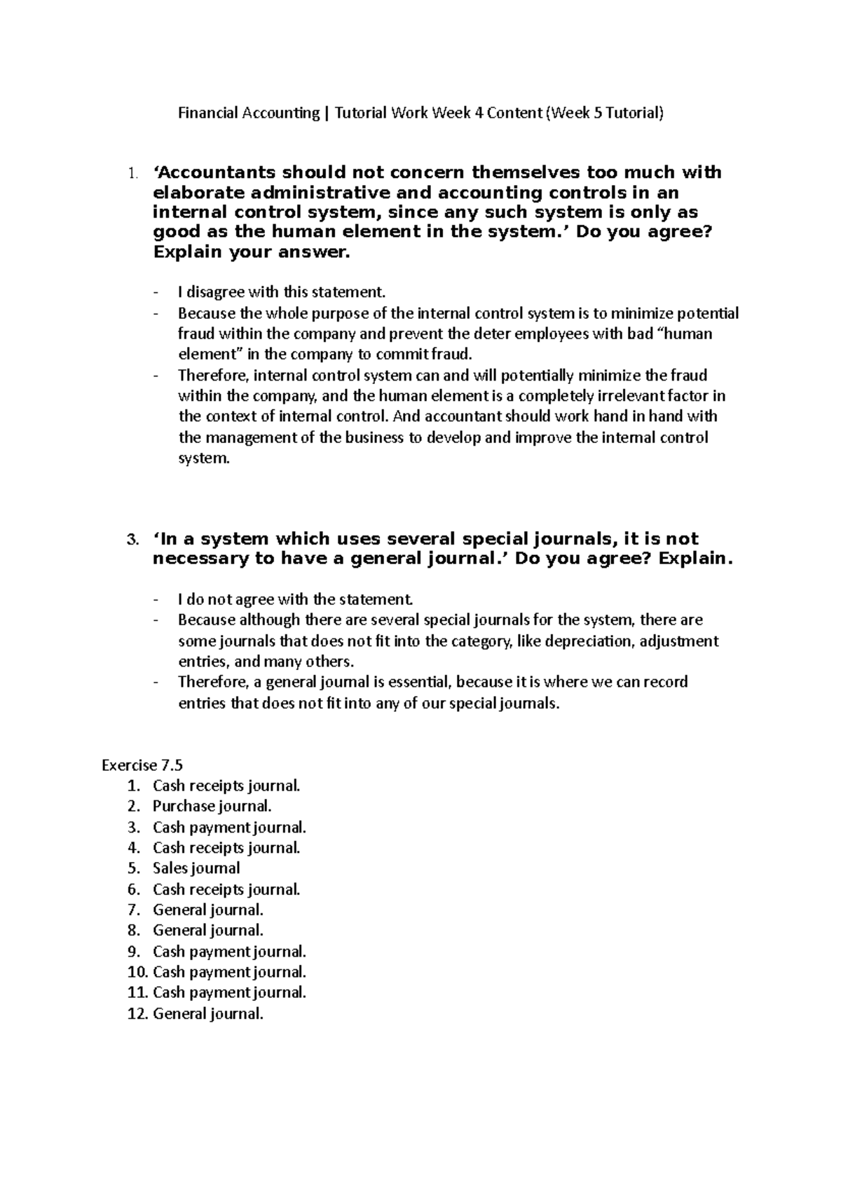 Financial Accounting Tutorial Work Week 4 Content (Week 5 Tutorial ...