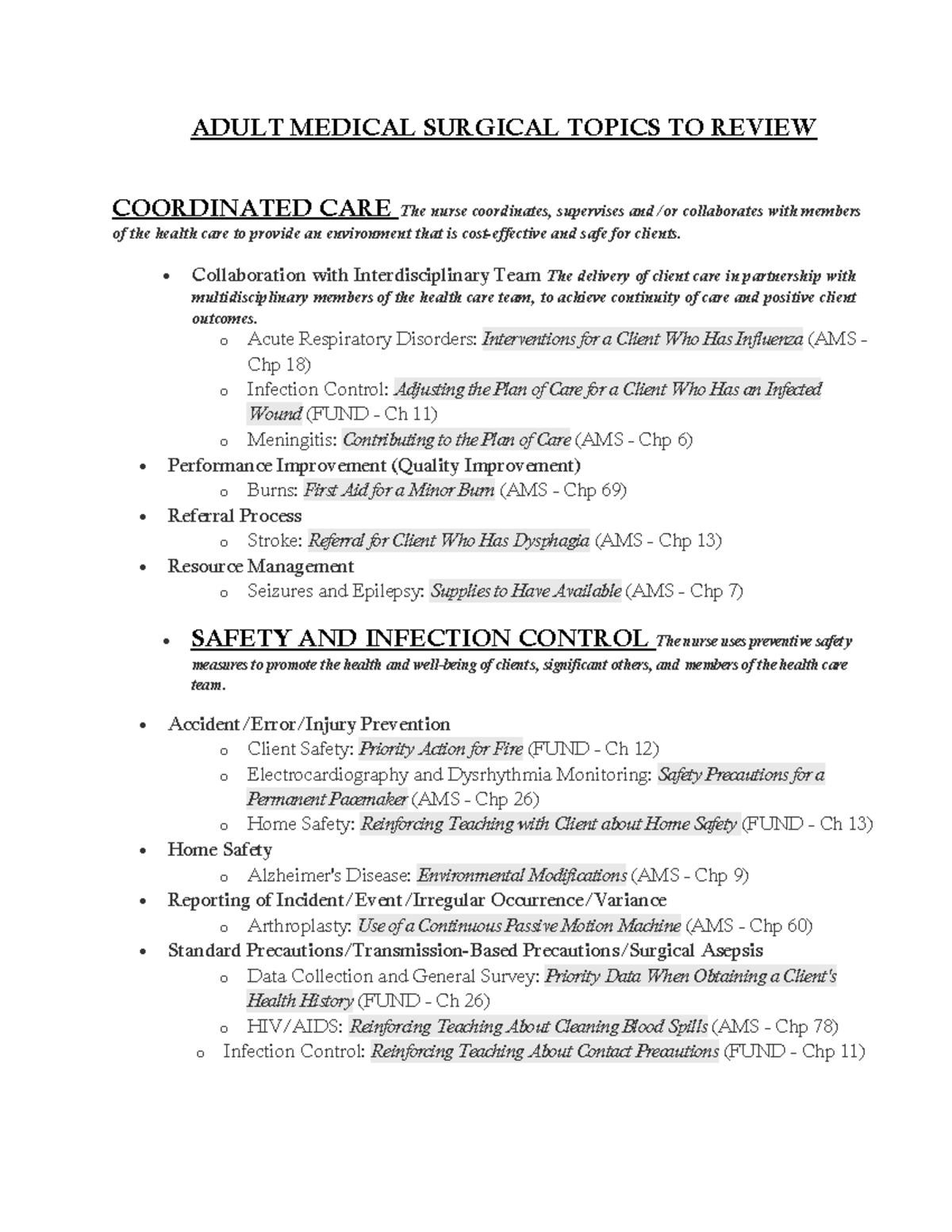 Adult Medical Surgical Topics TO Review - ADULT MEDICAL SURGICAL TOPICS ...