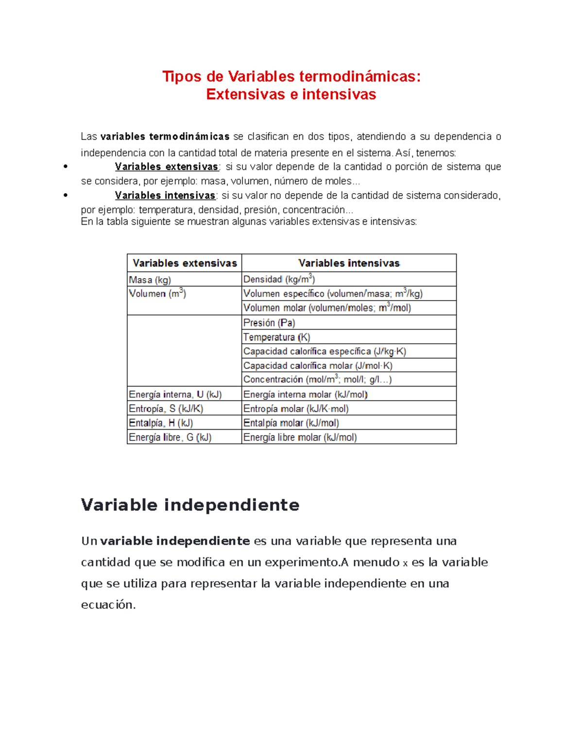Tarea quimica - ####### Tipos de Variables termodinámicas ...