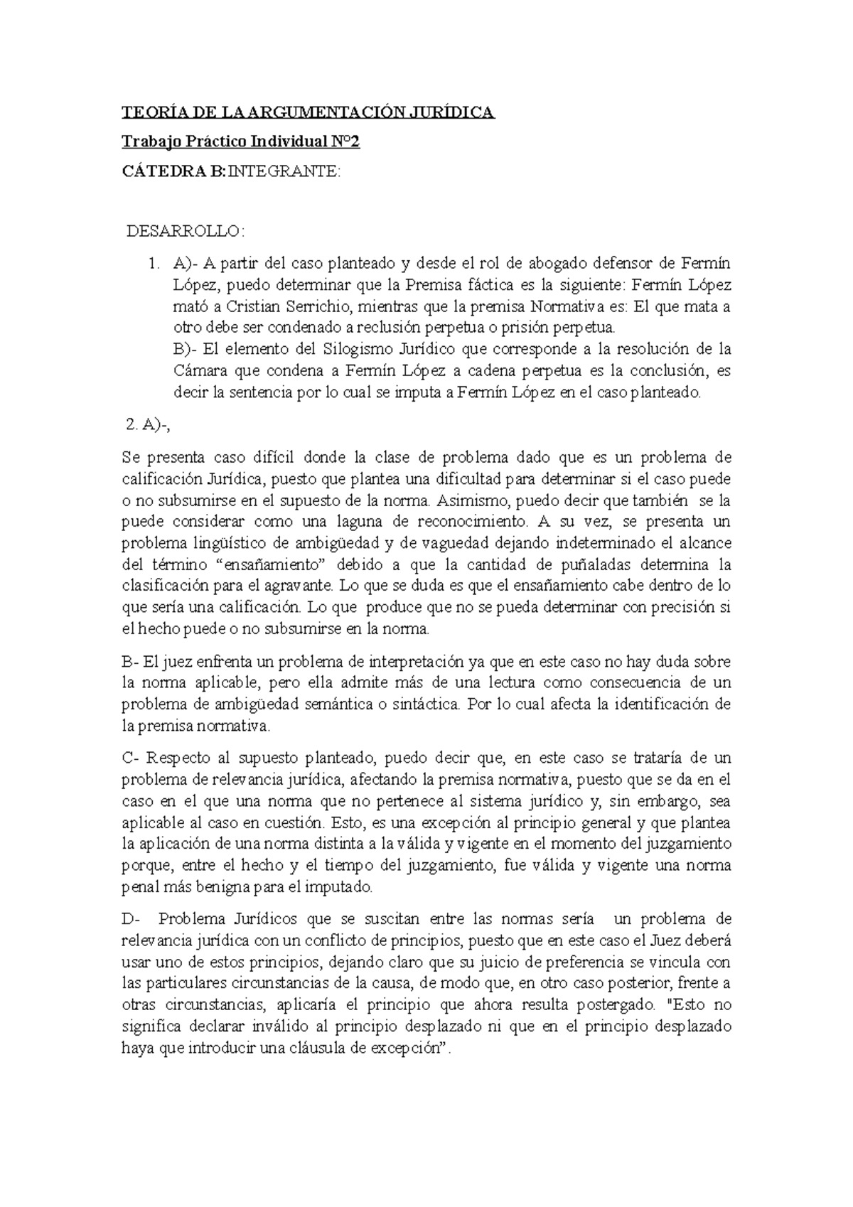 TP2 Teoría DE LA Argumentación 100% - TEORÍA DE LA ARGUMENTACIÓN ...