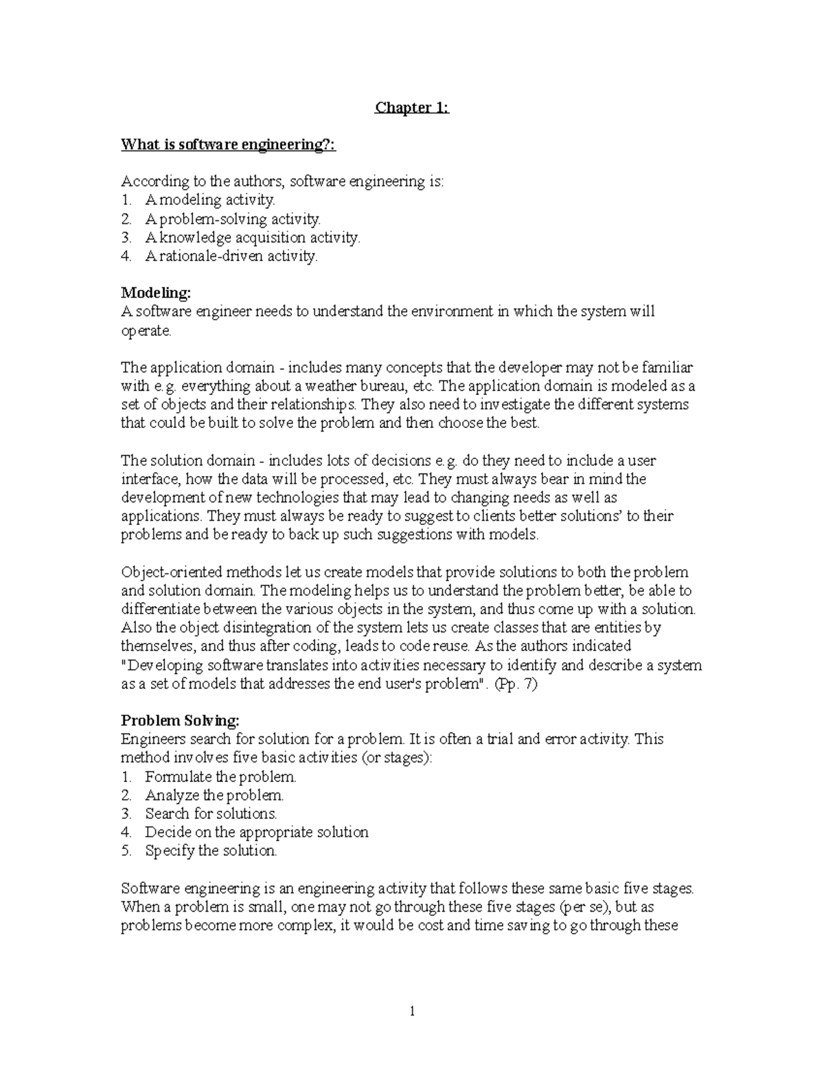 Chapter 1 - Lecture notes 1 - Chapter 1: What is software engineering ...