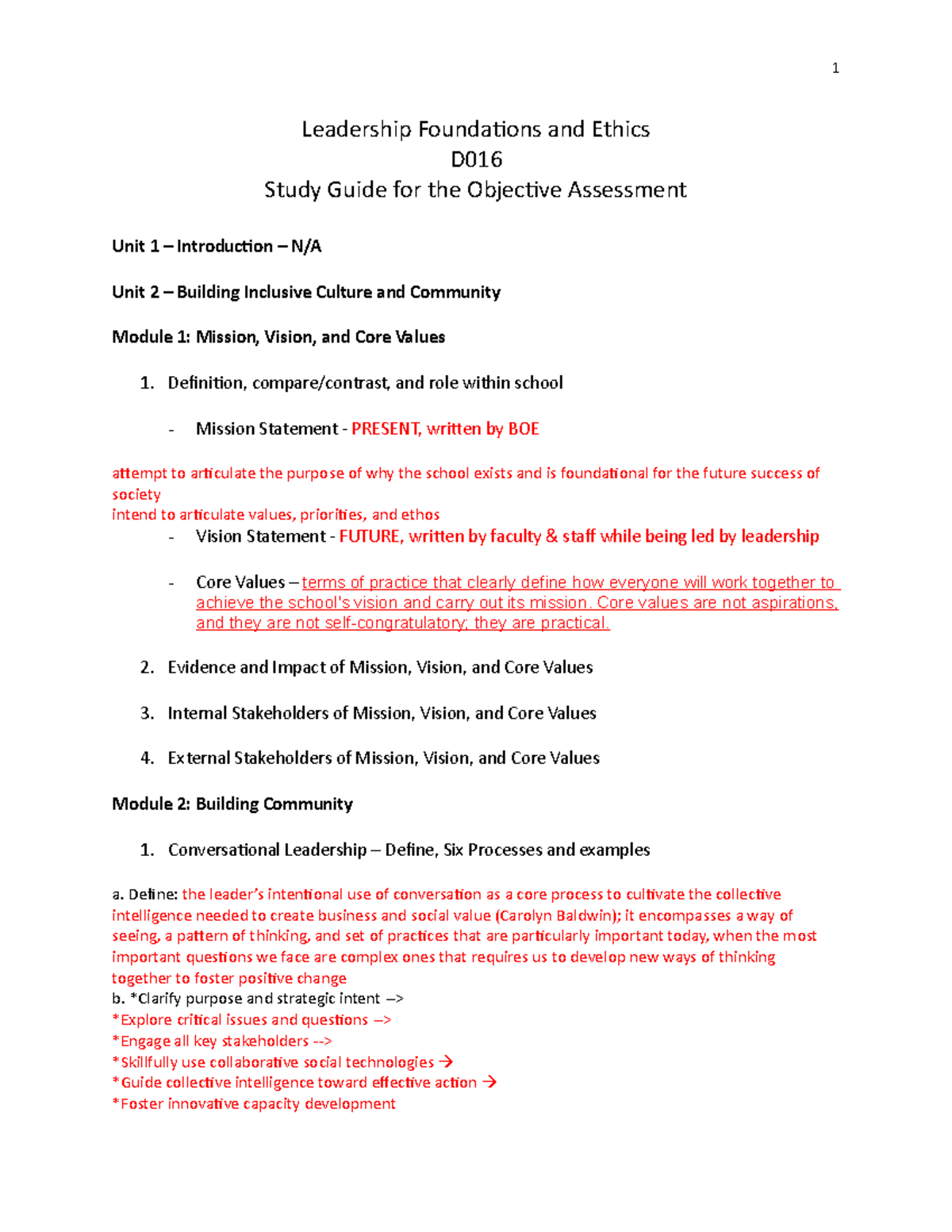 D016 - study guide - Leadership Foundations and Ethics D Study Guide ...