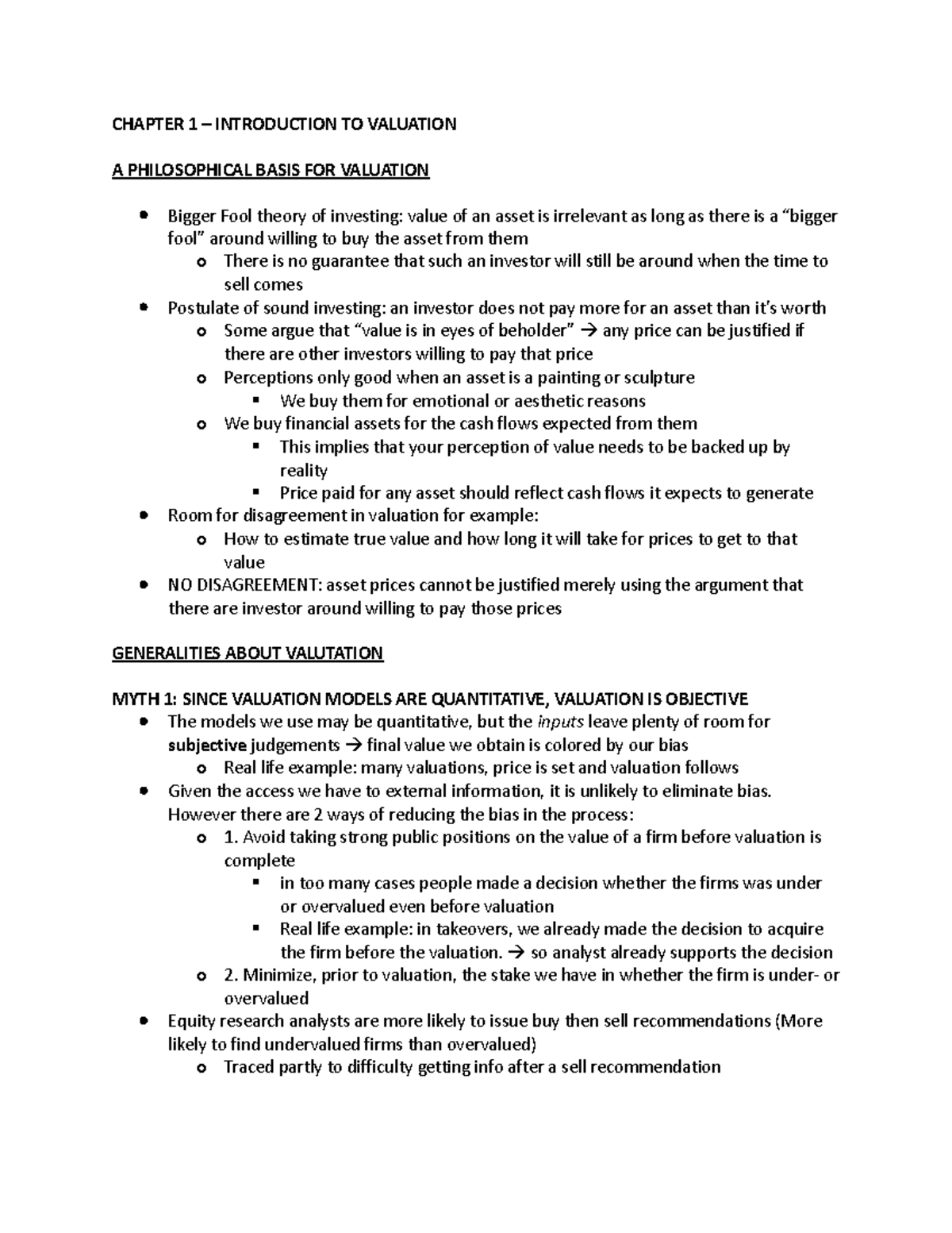 FINA 410 - Midterm Notes - CHAPTER 1 – INTRODUCTION TO VALUATION A ...