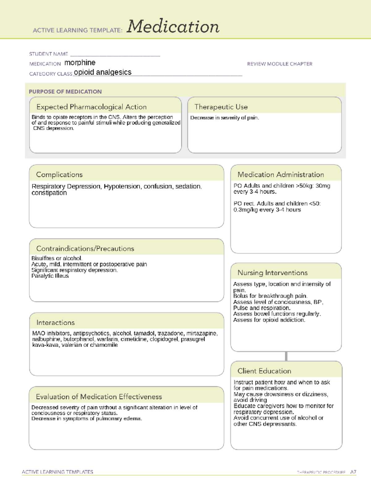 Morphine - Drug Card - NSG3022 - Studocu