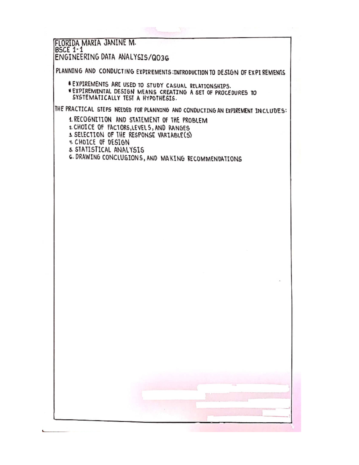 Q036 Summaries - ENGINEERING DATA ANALYSIS - FLORIDA MARIA JANINE M. BSCE ENGINEERING DATA ...