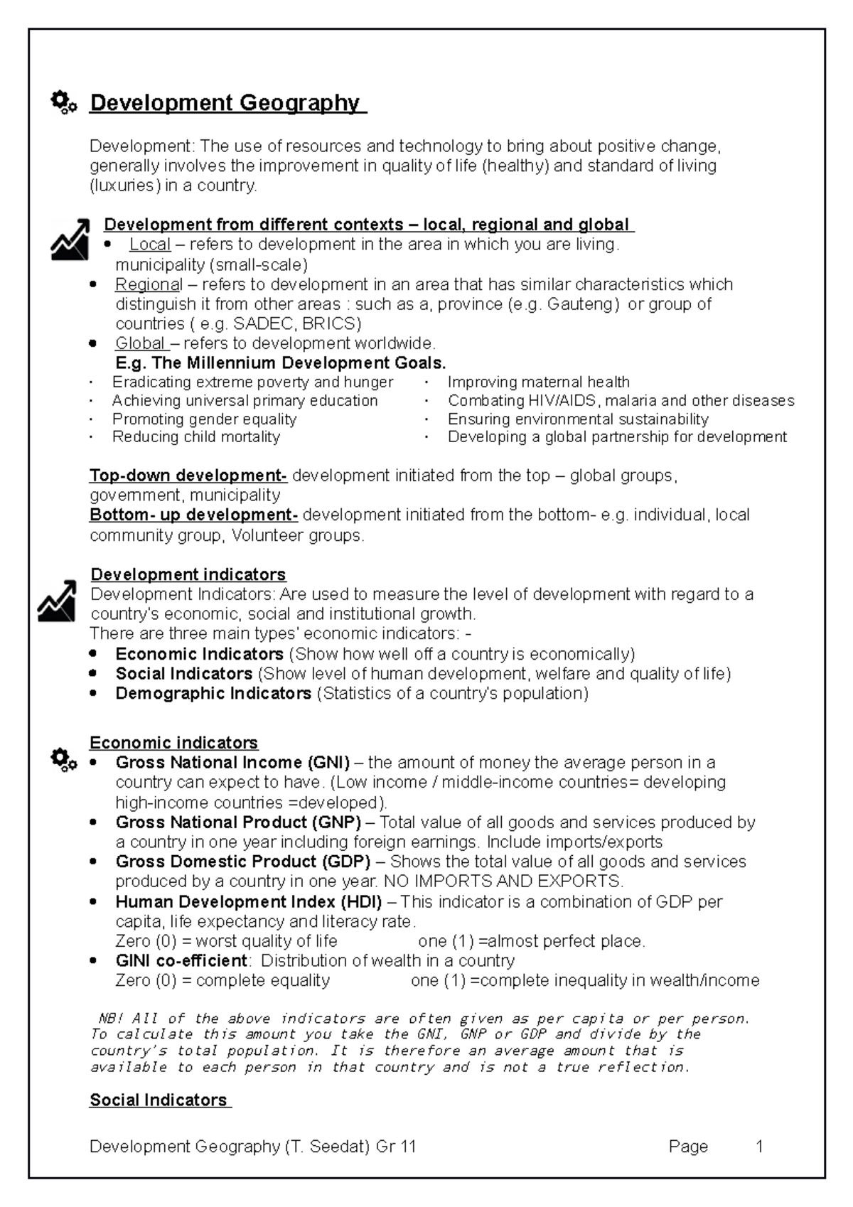 Gr 11 Development Notes Development Geography Development The Use Of