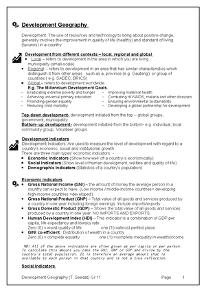 Gr 11 Developement questions - Grade 11 GEOGRAPHY DEVELOPMENT GEOGRAPHY ...