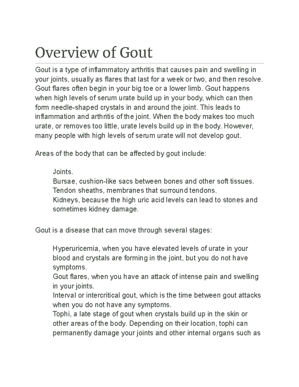 Overview of Gout - Overview of Gout Gout is a type of inflammatory ...
