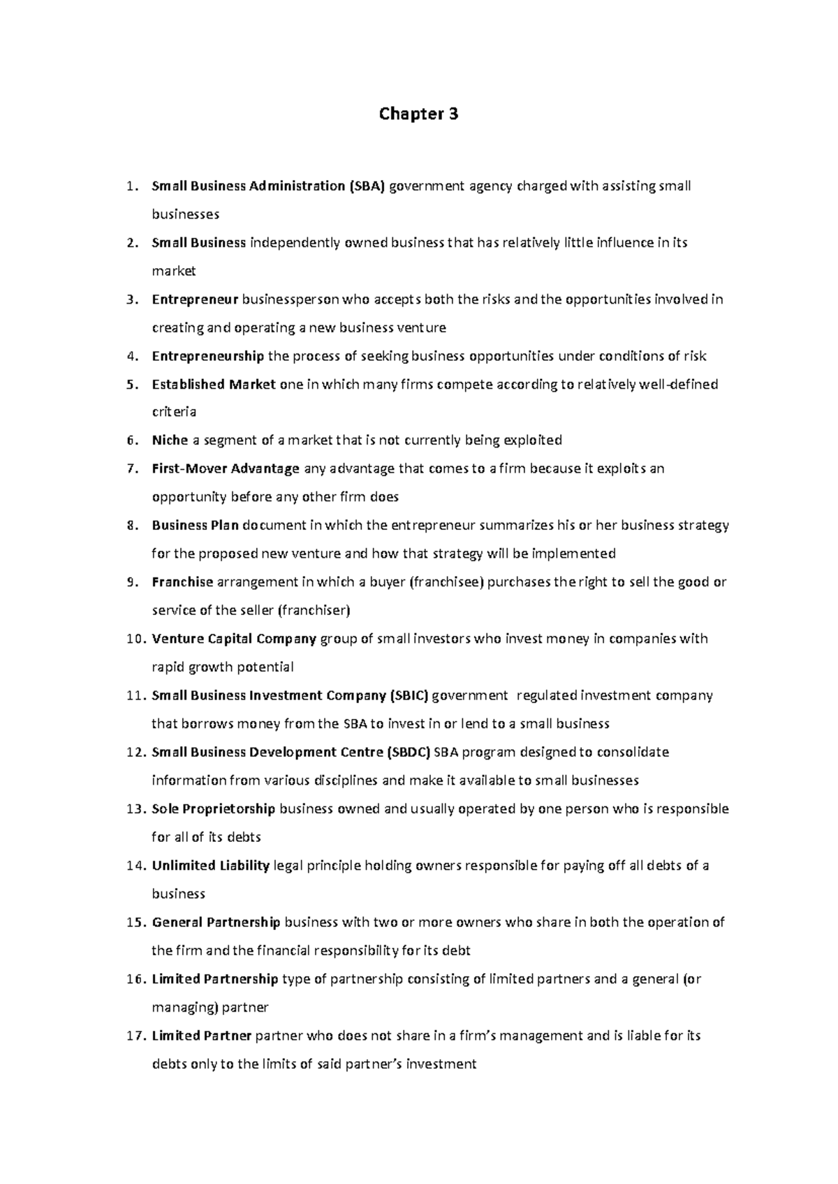 EBT Ch3 - Student notes - foundation year - Chapter 3 Small Business ...