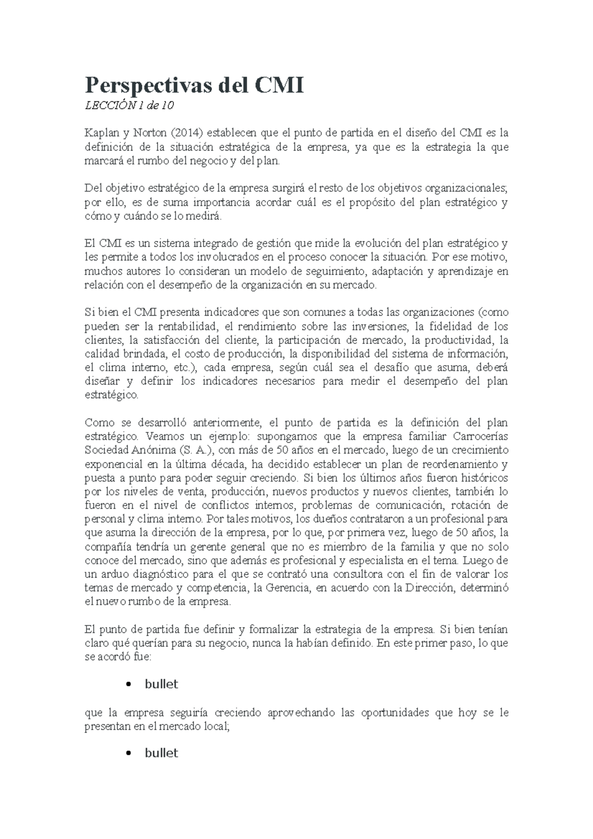 Lectura 4 M1 - Perspectivas del CMI LECCIÓN 1 de 10 Kaplan y Norton ...