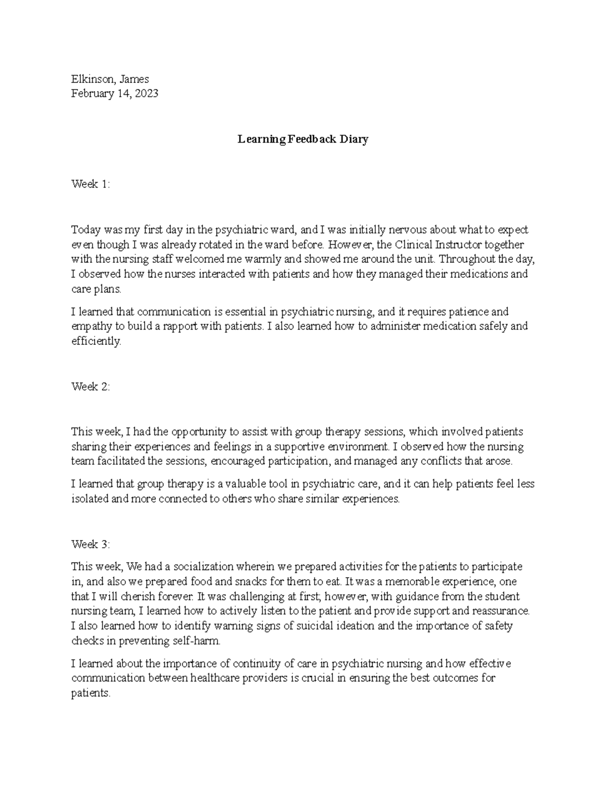 Elkinson LFD - Elkinson, James February 14, 2023 Learning Feedback ...