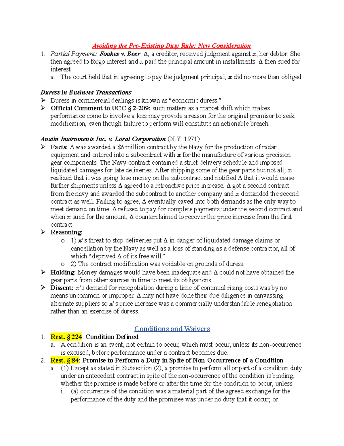 Contracts Law Outline - 3 - Avoiding the Pre-Existing Duty Rule: New ...