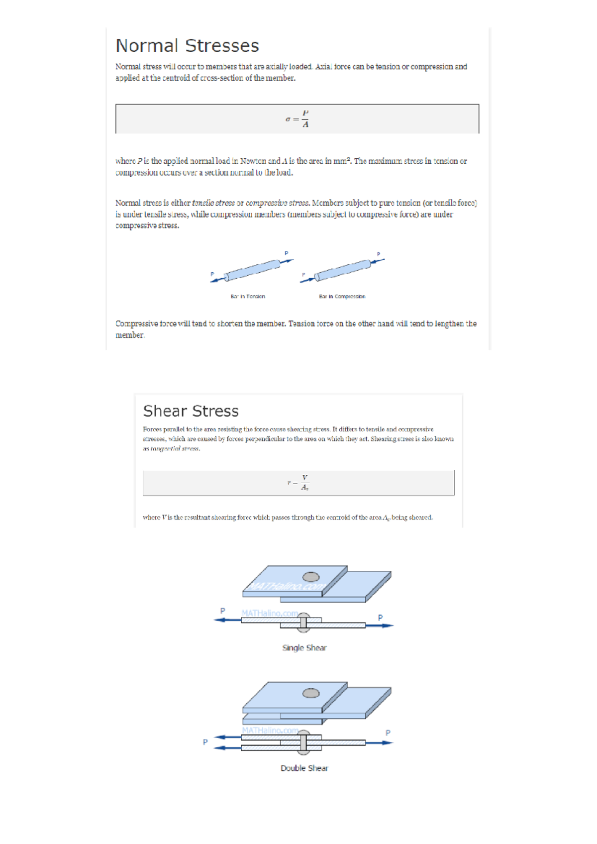 Strema Formulas AND Definitions Reviewer - Normal Stresses Normal stress will occur to members ...