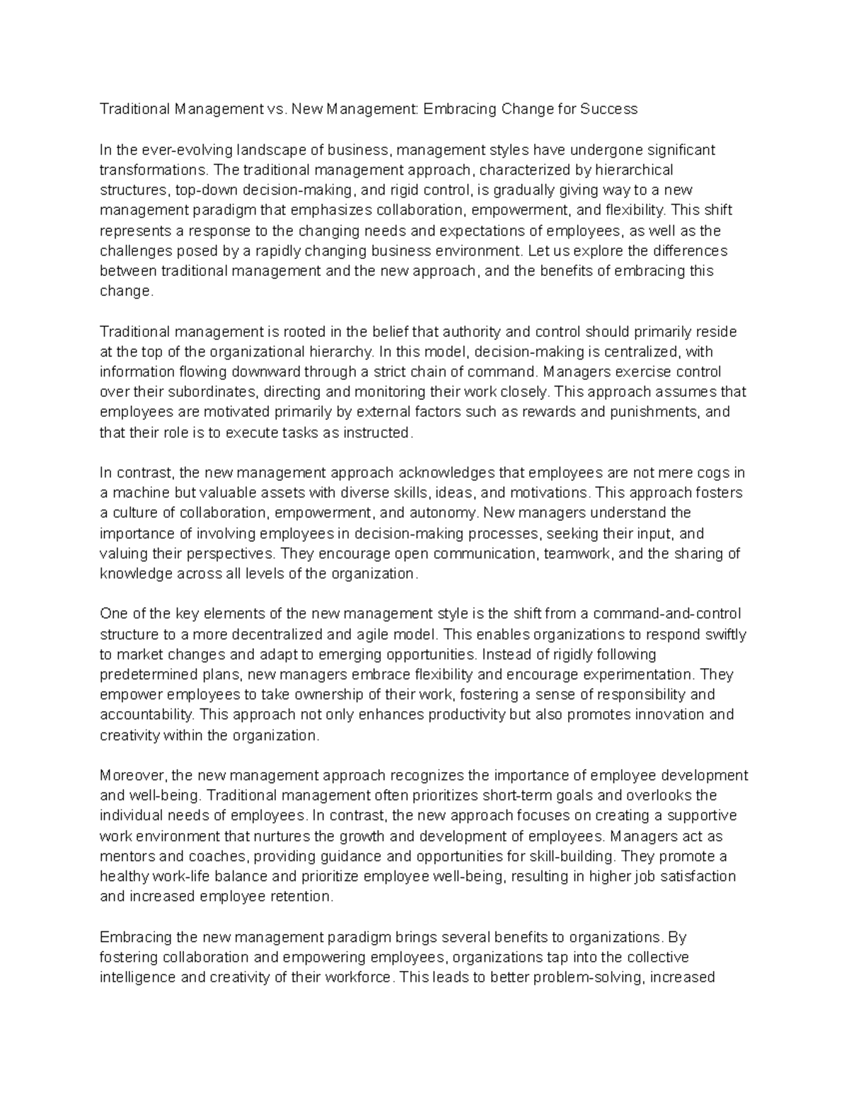 Traditional Management vs - New Management: Embracing Change for ...