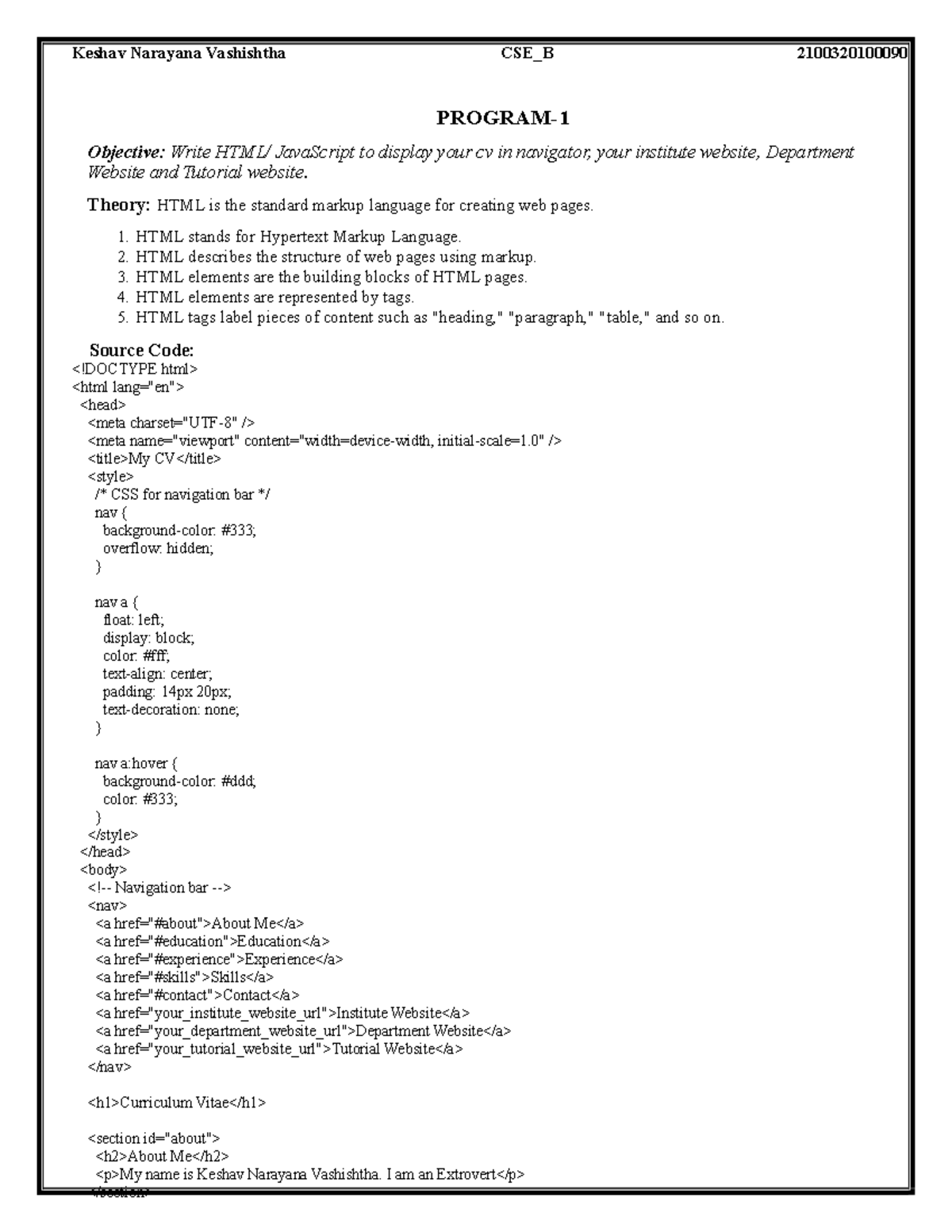Wt Practical File K Kmkk Program Objective Write Html Javascript 1218