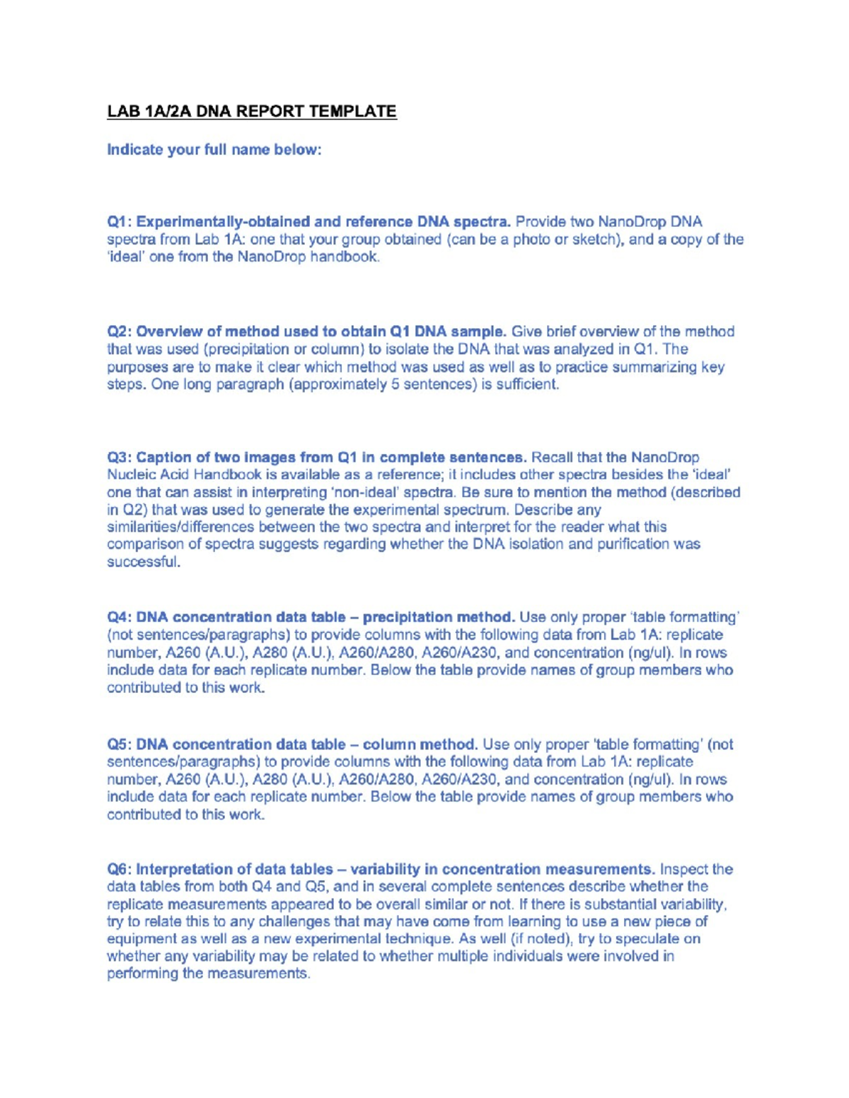 Lab 1A 2A DNA Report template - BIOL 1111 - Studocu