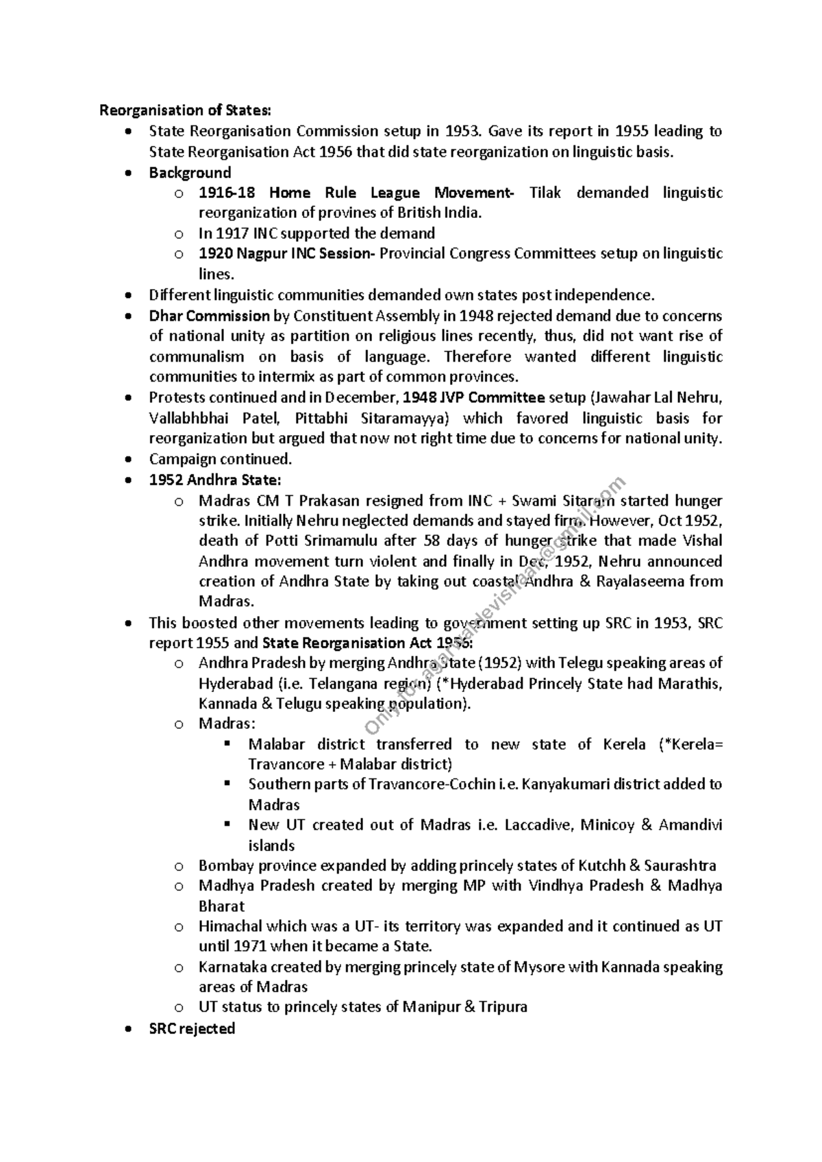 58183 classroom 0 Reorganisation of States handout - Indian History ...