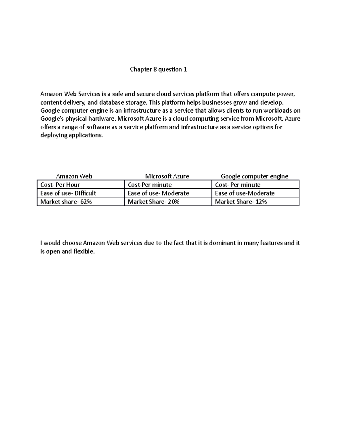 Chapter 8 question 1 - Assignment answers from book - Chapter 8 ...