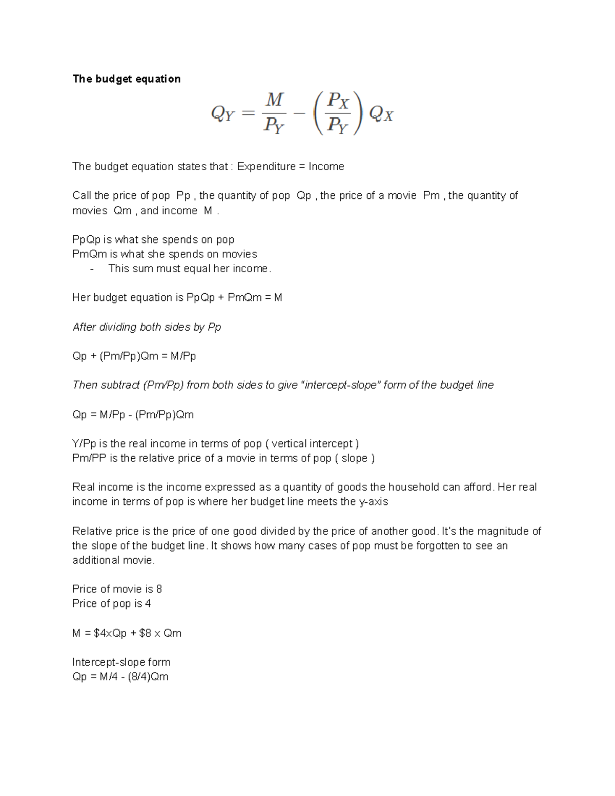 Module 5 Possibilities, Preferences, and Choices - The budget equation ...