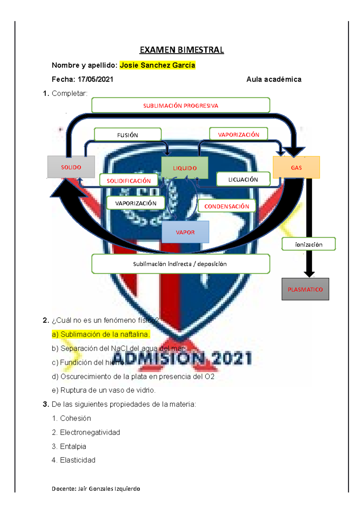 Examen Bimestral sdasdasdas- Primer Bimestre 2021 - EXAMEN BIMESTRAL ...