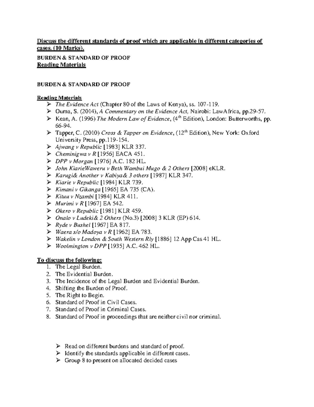 Discuss the different standards of proof which are applicable in ...