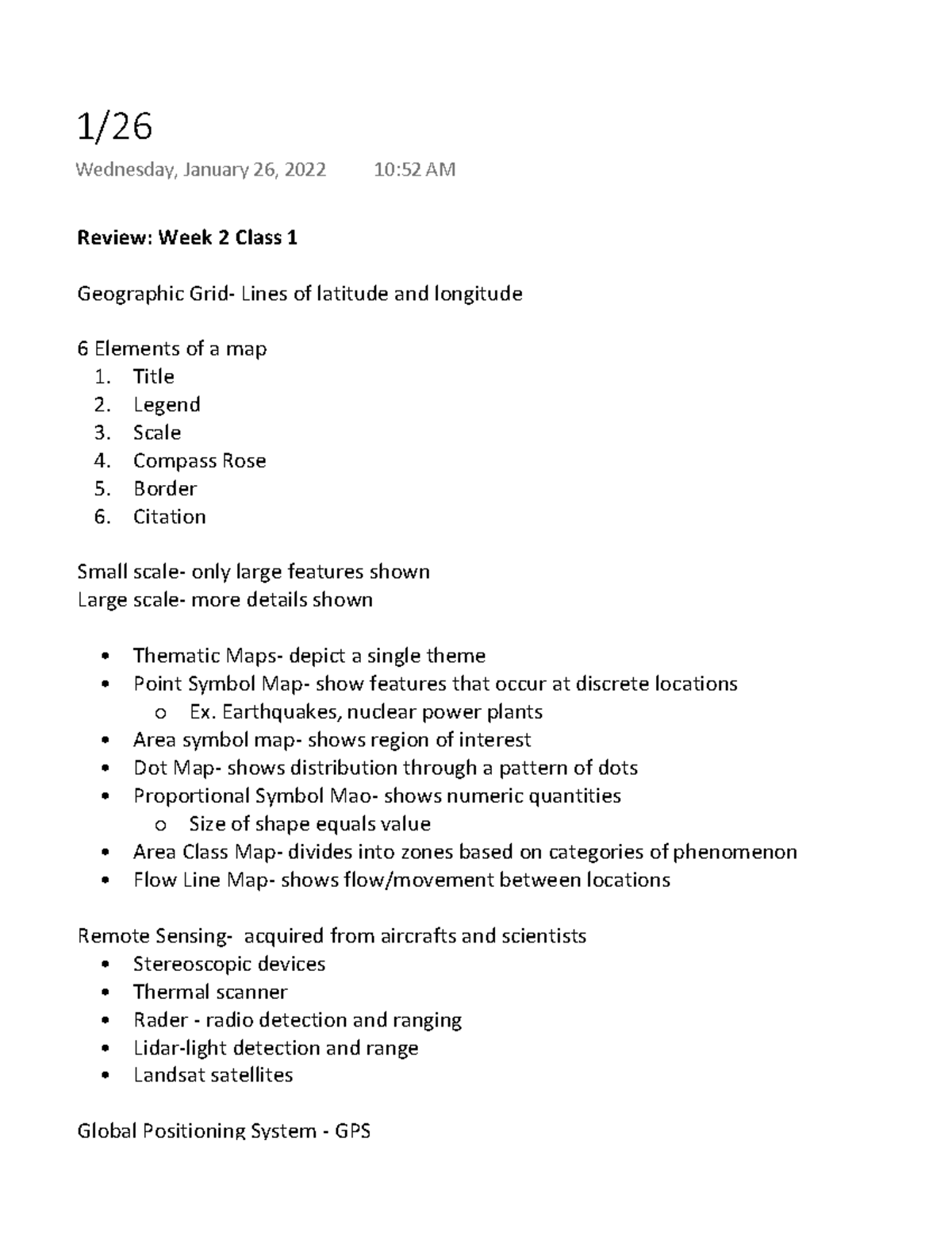 Week 2 Class 2 - Review: Week 2 Class 1 Geographic Grid- Lines of latitude and longitude 6 ...