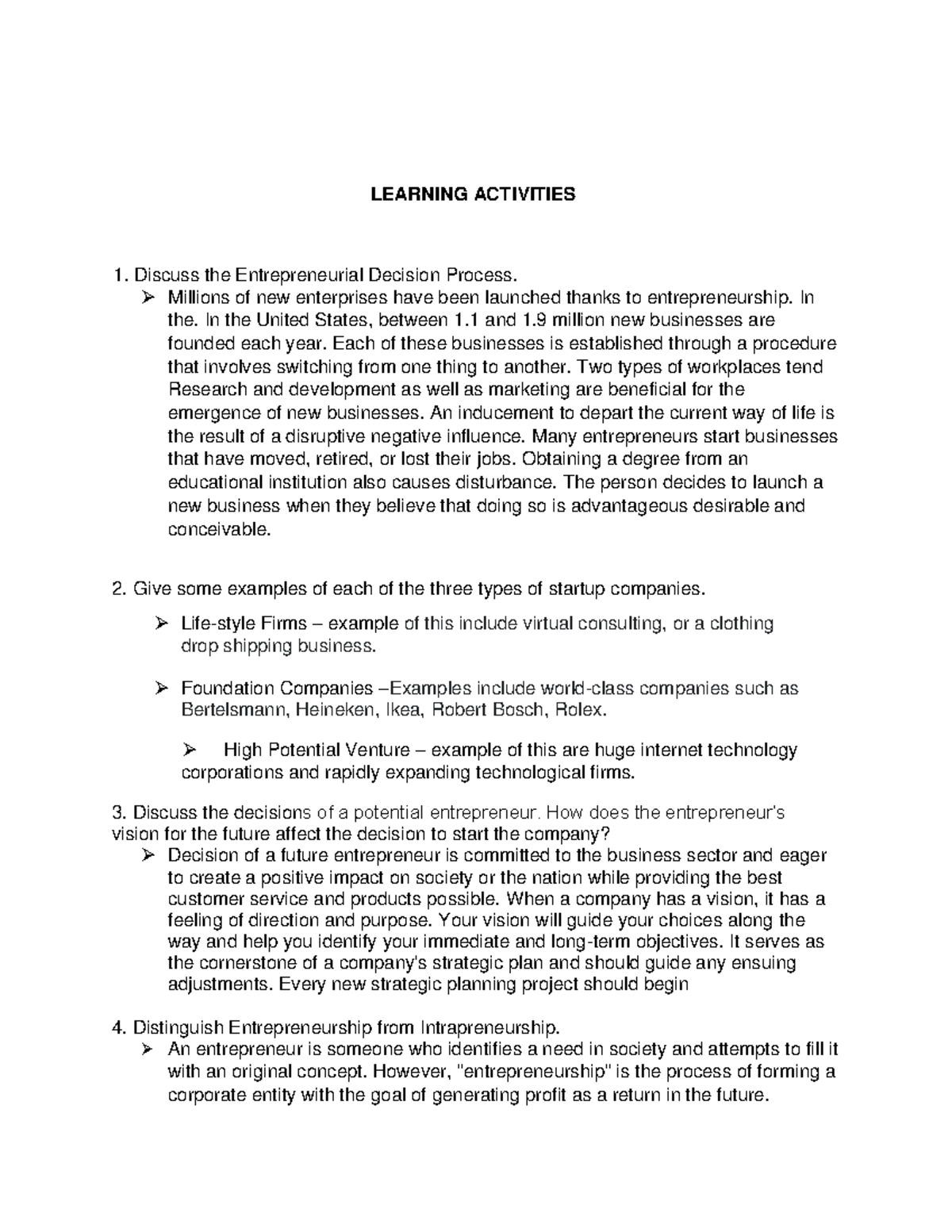 Learningactivities-entrepreneurship - Erick S. Lorania BSBA-2G LEARNING ...