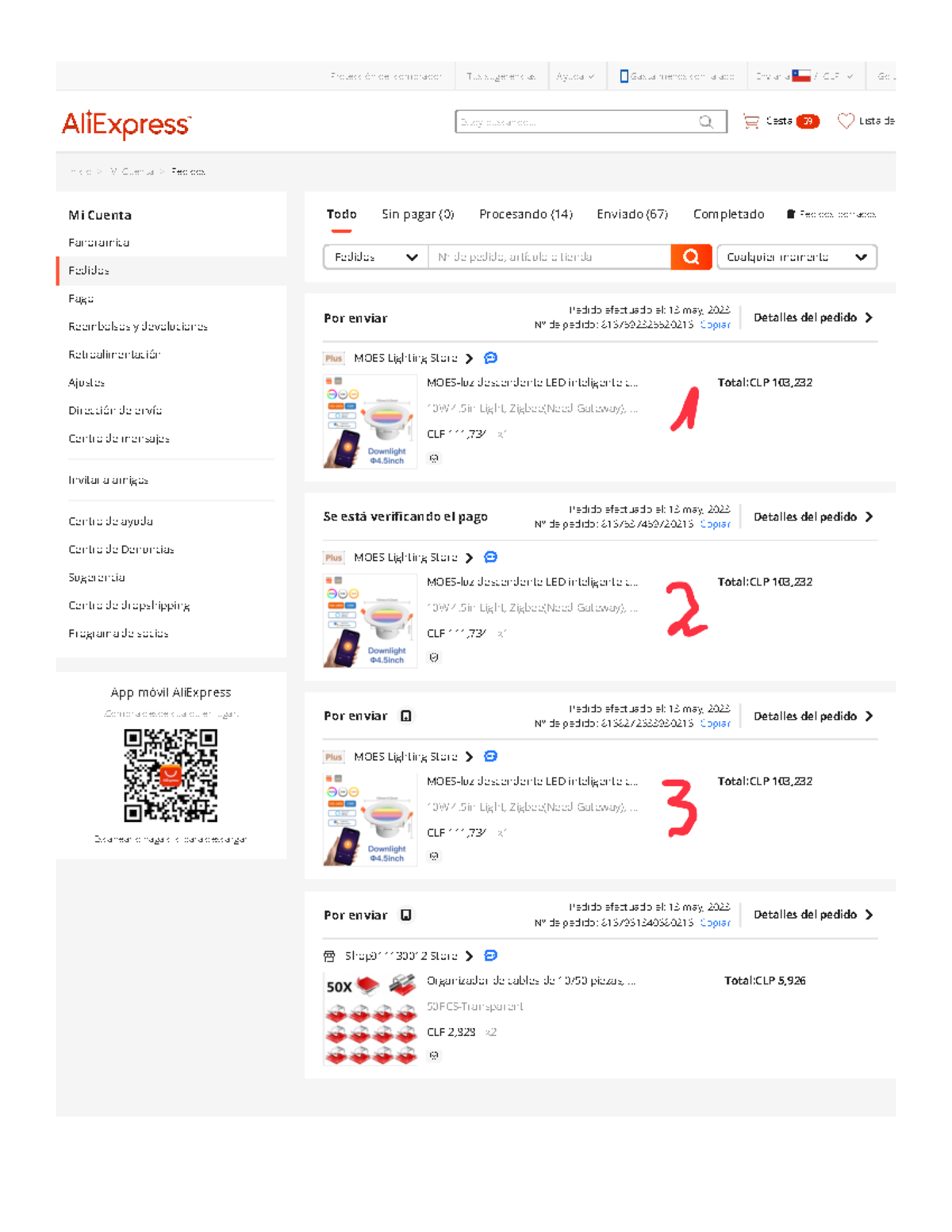 Pedidos Aliexpress - Aaa la SMS ss - Mi Cuenta Panoramica Pago ...