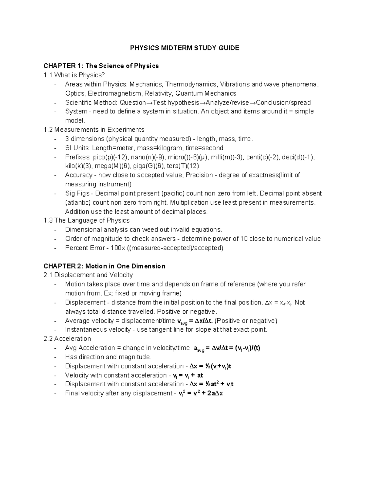 Physics 152 - Final Exam Cram Sheet - PHYSICS MIDTERM STUDY GUIDE ...