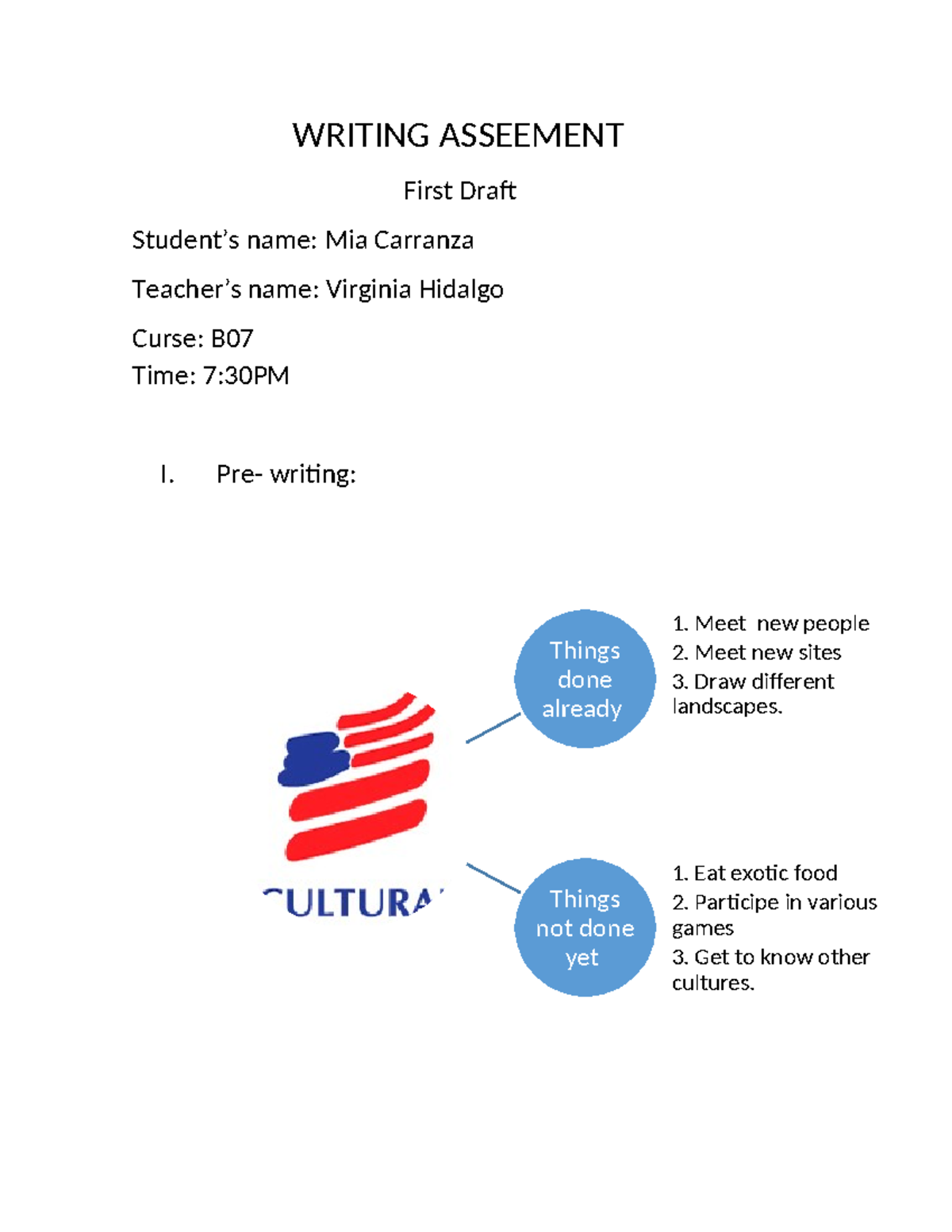 Writing Asseement Template - WRITING ASSEEMENT First Draft Student’s ...