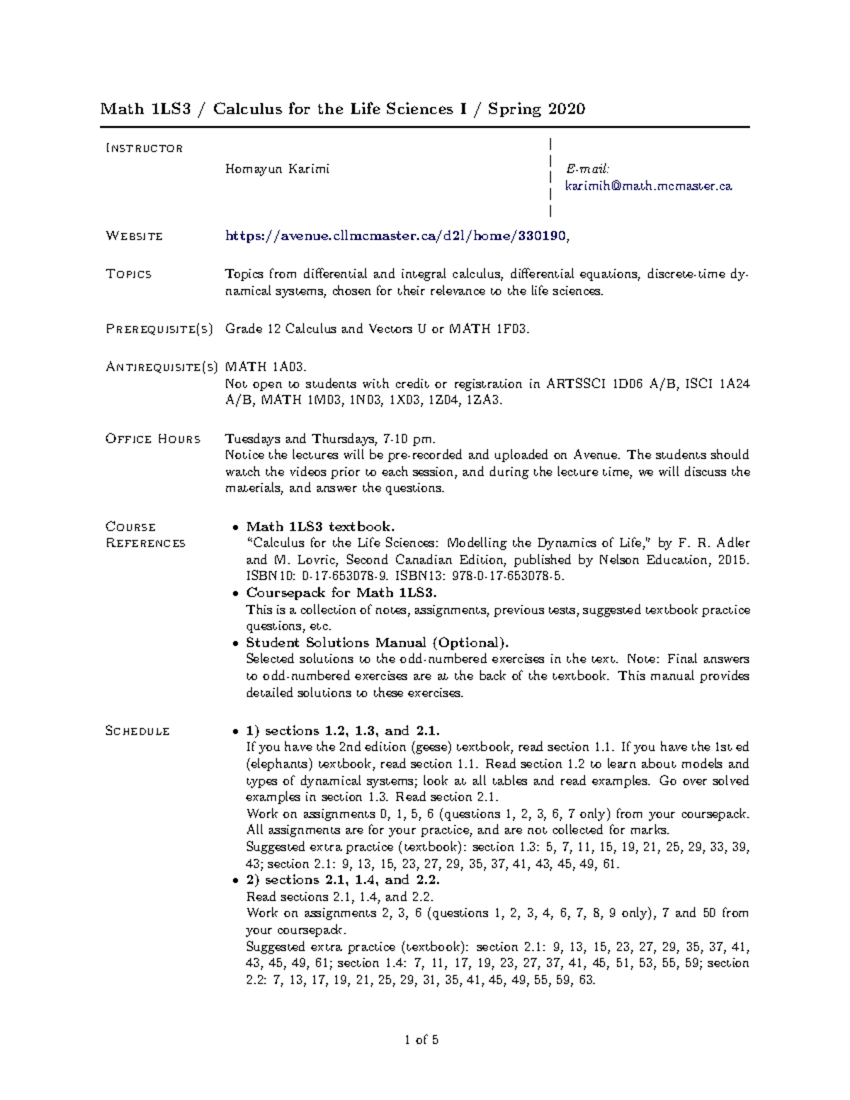 MATH-1LS3-SP - MATH Q & A - Math 1LS3 / Calculus for the Life Sciences ...